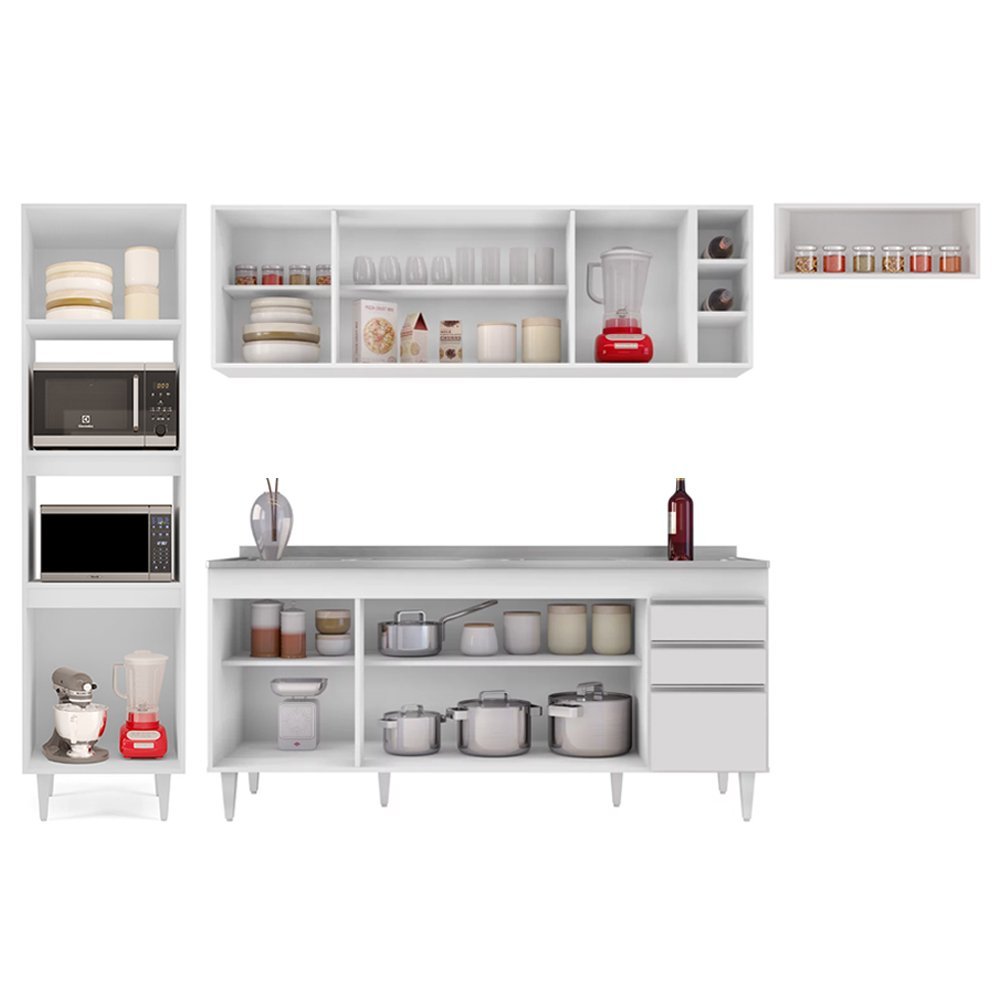 Armário de Cozinha Modulada 5 Peças CP18 com Pia Inox Branco - Lumil ...