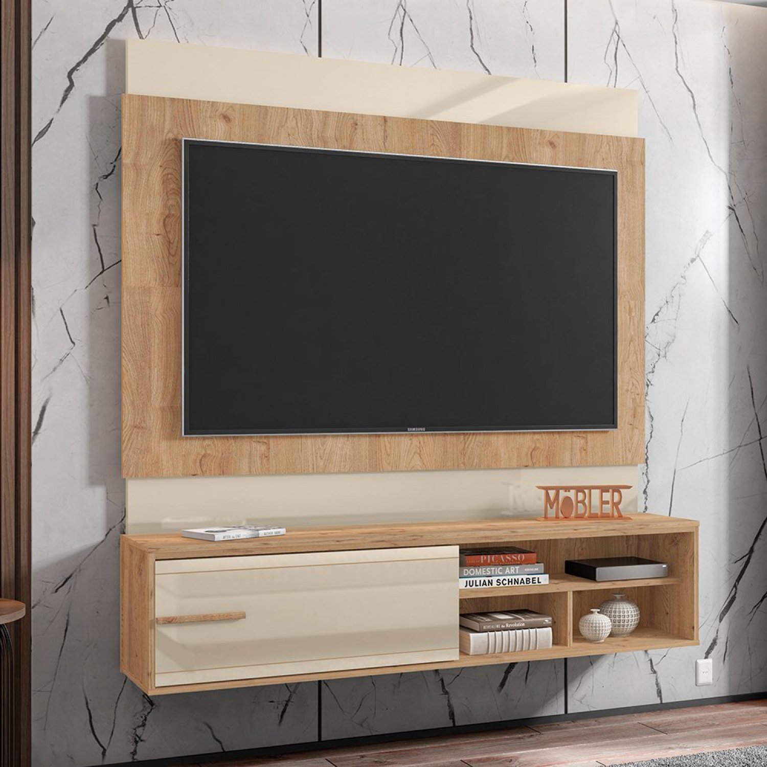 Estante Home Suspensa para TV até 65 Polegadas 1 Porta Land Belaflex | MadeiraMadeira