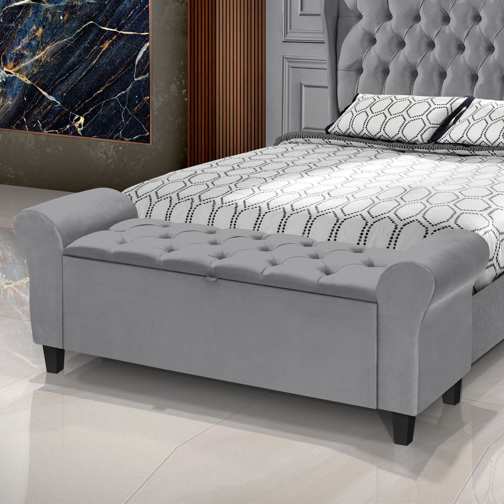 Divã Recamier Baú 1.30 para Cama de Casal Dubai Pávia Cinza - Lh Moveis | MadeiraMadeira