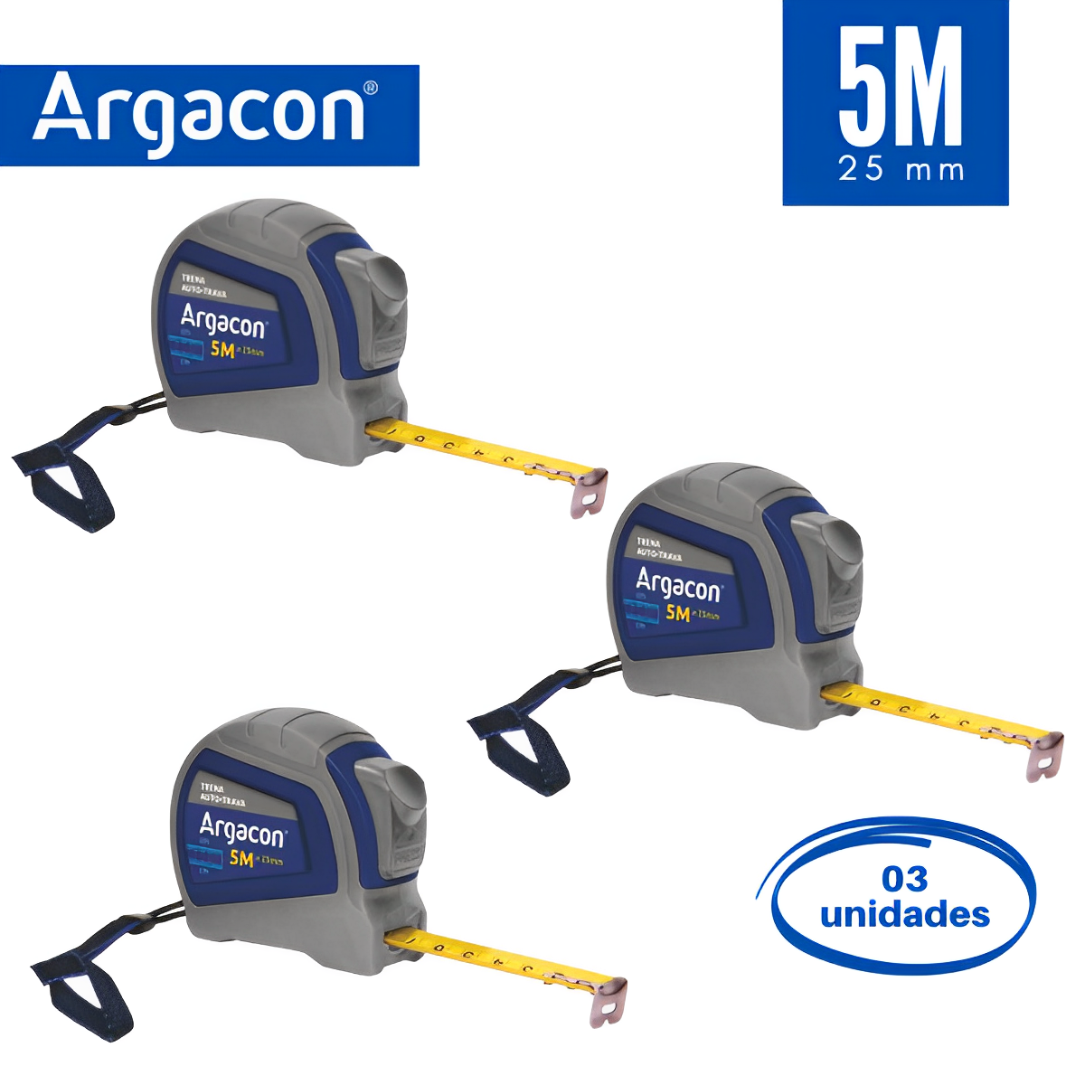 Trena Aço Fita Metálica Auto Trava Emborracha 5m Kit 3 Unid ...
