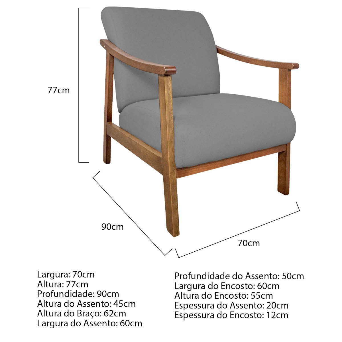 Poltrona Liz Base Madeira Suede - Doce Sonho Móveis - Cinza | MadeiraMadeira