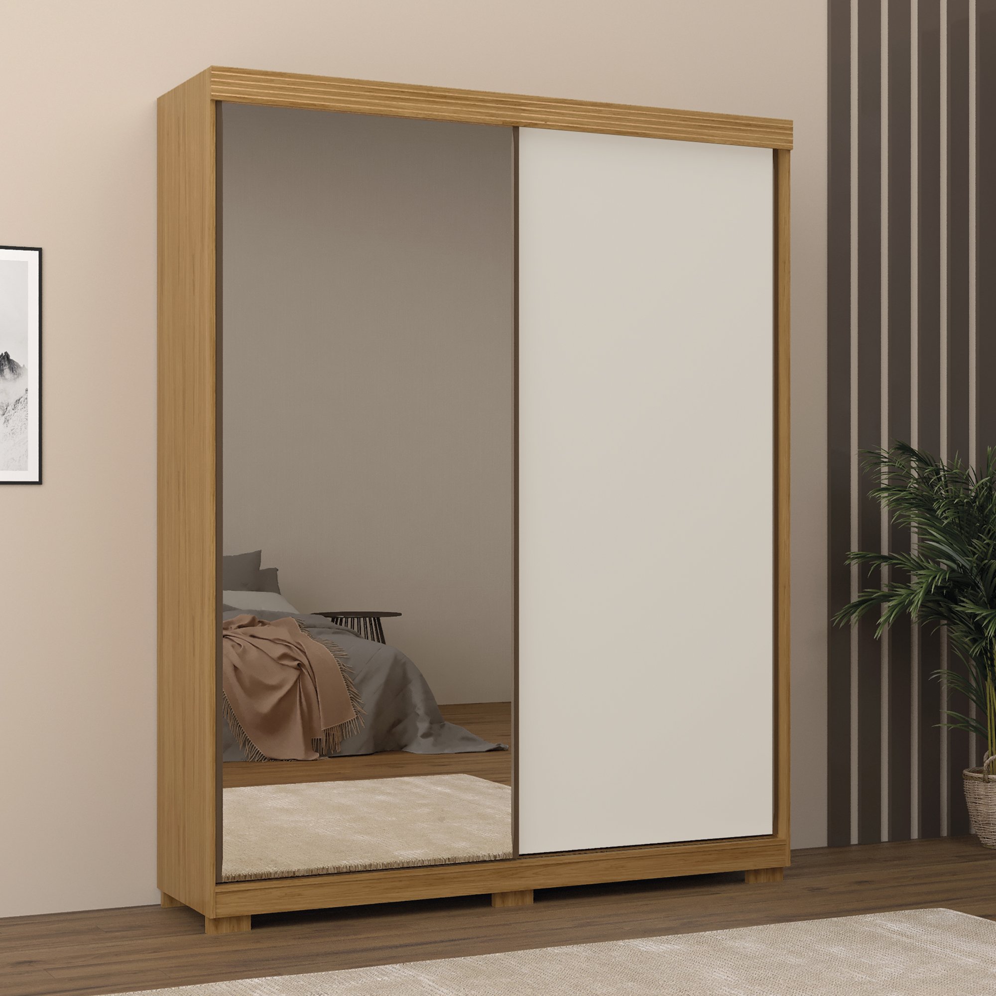 Guarda Roupas Solteiro 100% MDF 2 Portas de Correr Espelho 3 Gavetas ...