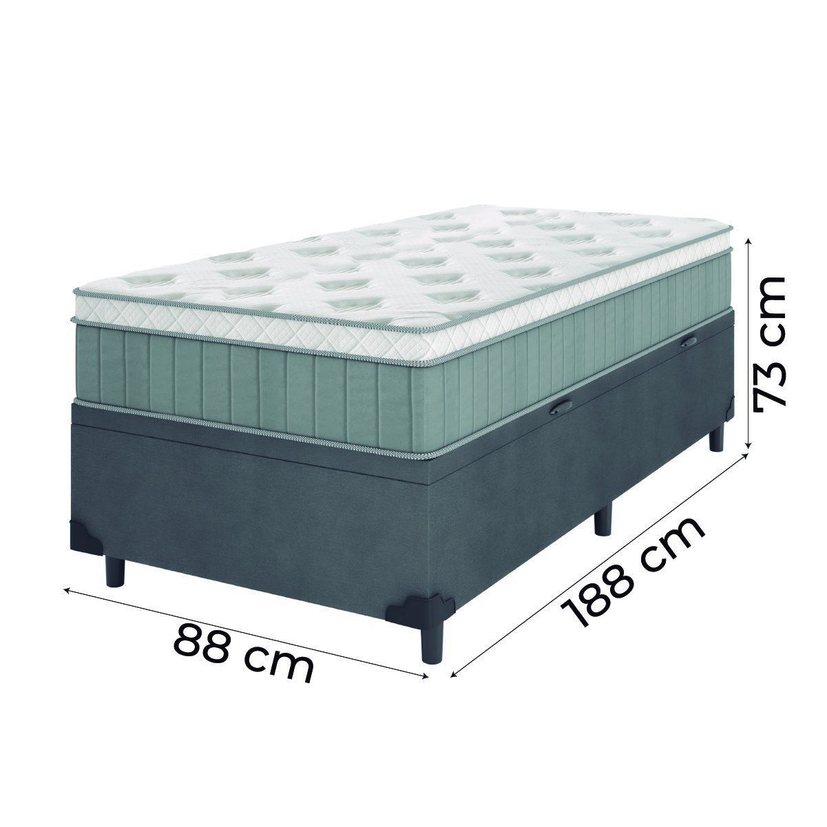 Cama Box Baú Solteiro Colchão Molas Ensacadas Ômega 88x188x73cm Cinza ...