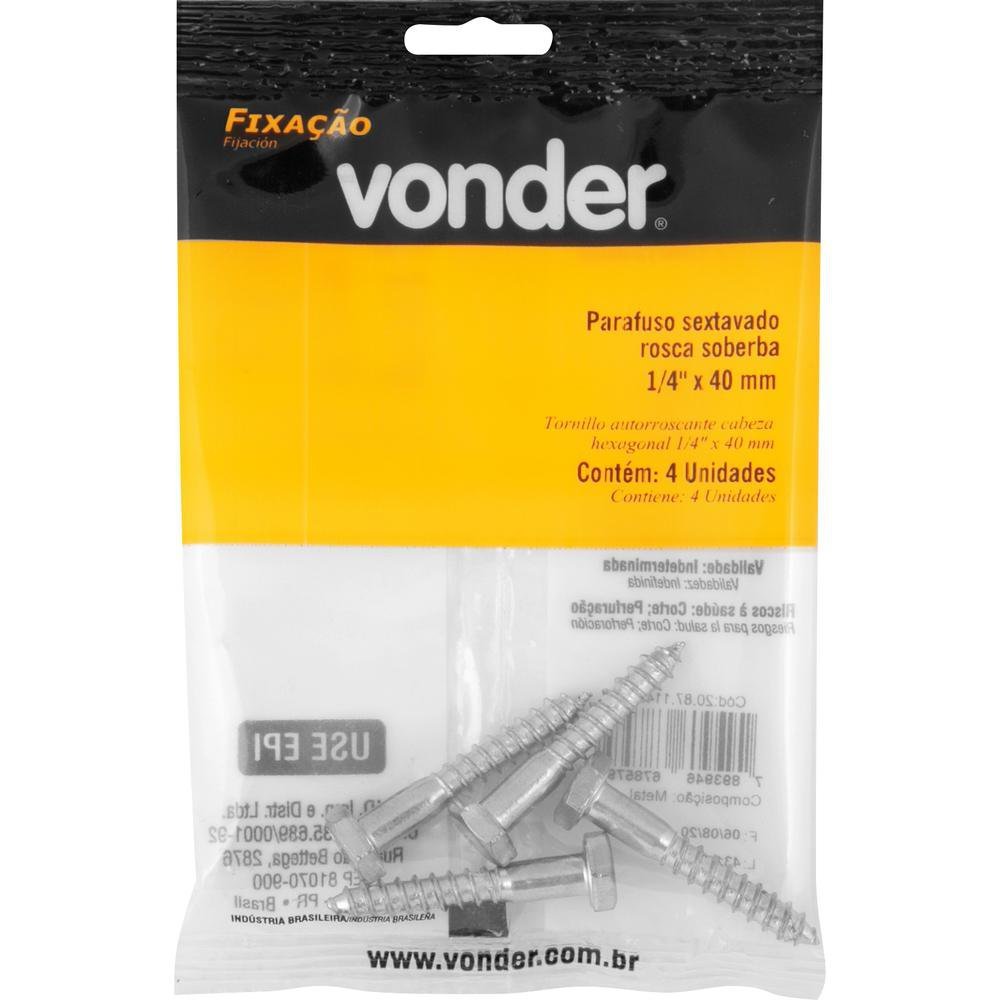 Parafuso Sextavado Rosca Soberba 1/4''x40mm 4 peças Vonder | MadeiraMadeira