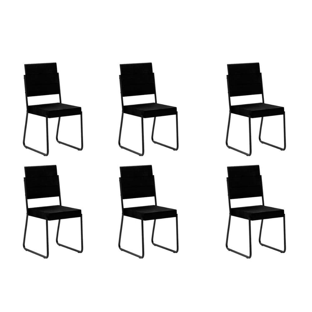Cadeira Sala de Jantar 1736 Kit 6 Uni Preto/ Courano Preto - Carraro ...