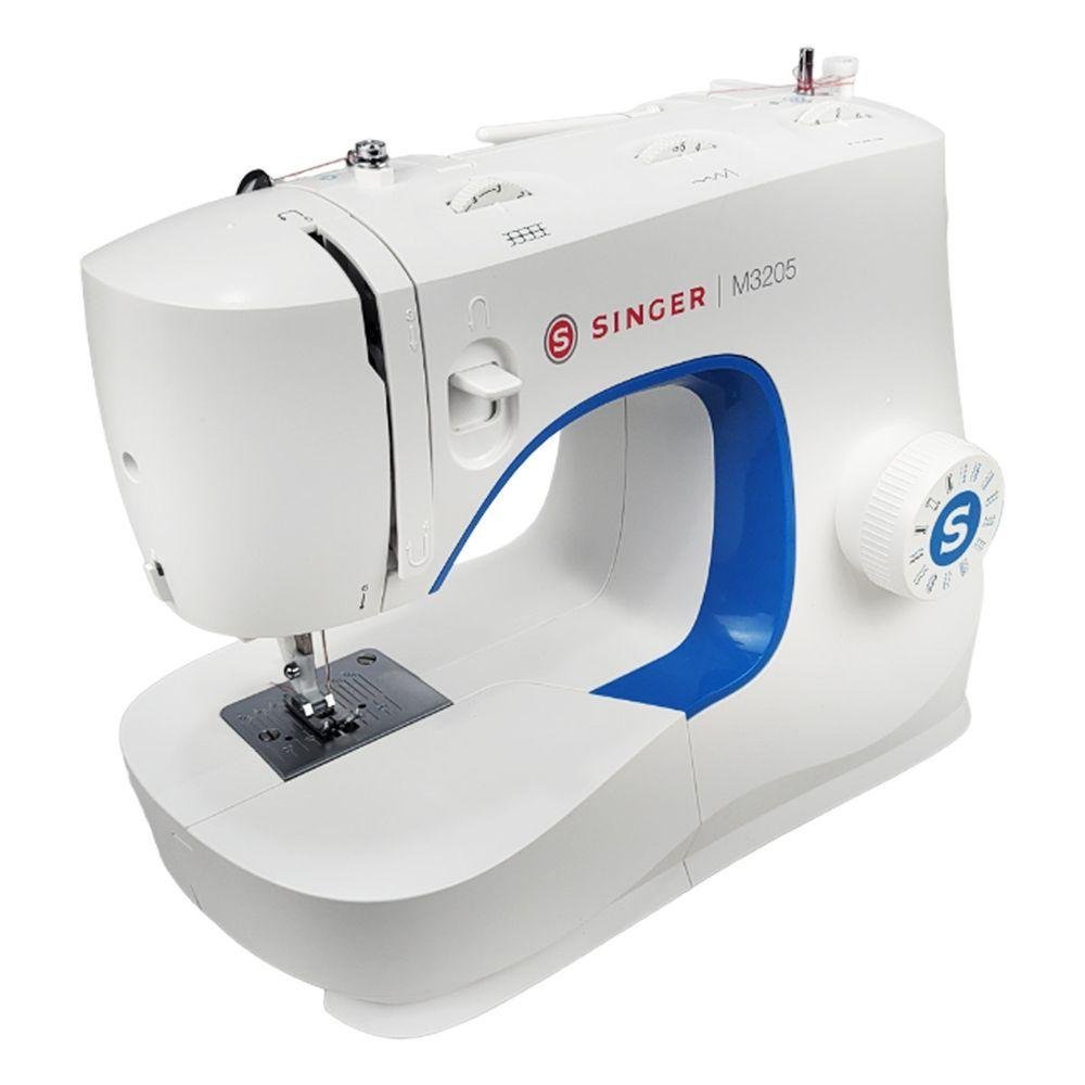 Máquina de Costura Reta Singer M3205 Portátil Branca e Azul 110v ...