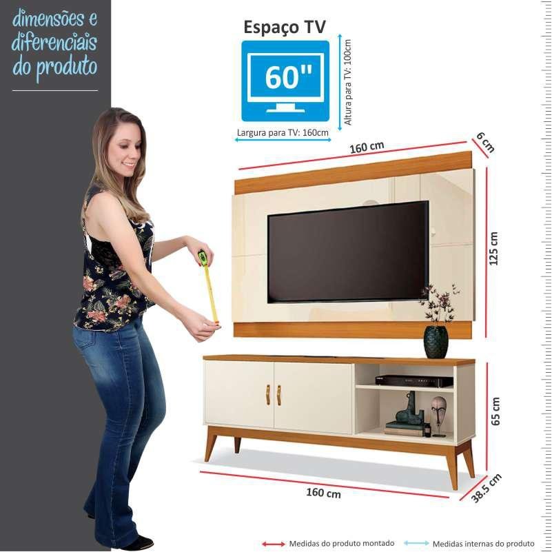 Rack Com Painel Para TV Até 60 Pol Gara EAX Móveis Off White/Cedro ...