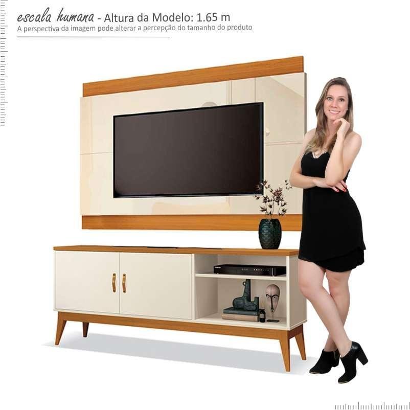 Rack Com Painel Para TV Até 60 Pol Gara EAX Móveis Off White/Cedro ...