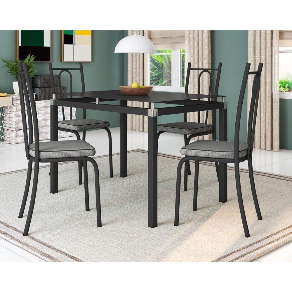 Conjunto De Mesa 4 Cadeiras Vidro Preto Fosco | MadeiraMadeira
