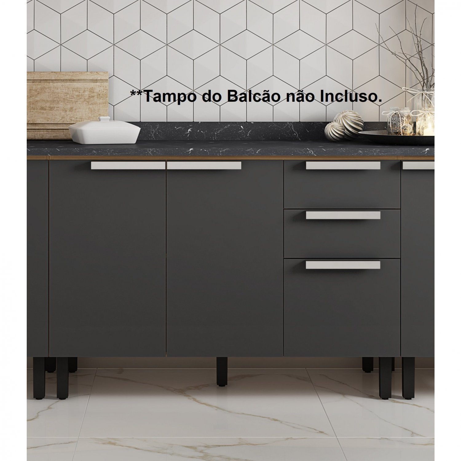 Balcão de Cozinha 120cm MDF 3 Portas 2 Gavetas Sem Tampo Porto Itatiaia ...