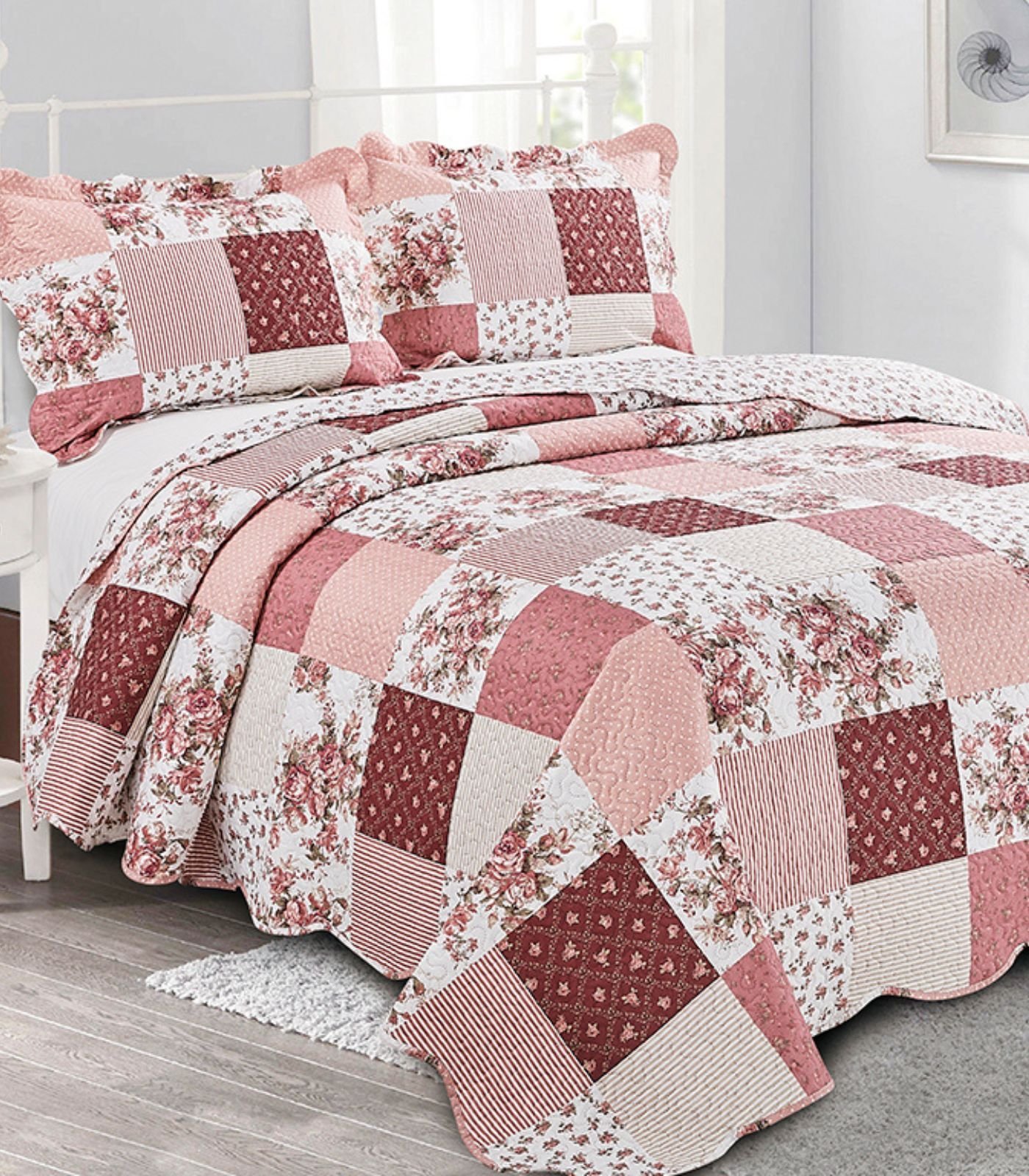 Jogo De Colcha Evolution Patchwork Queen Camesa Rosa UN | MadeiraMadeira