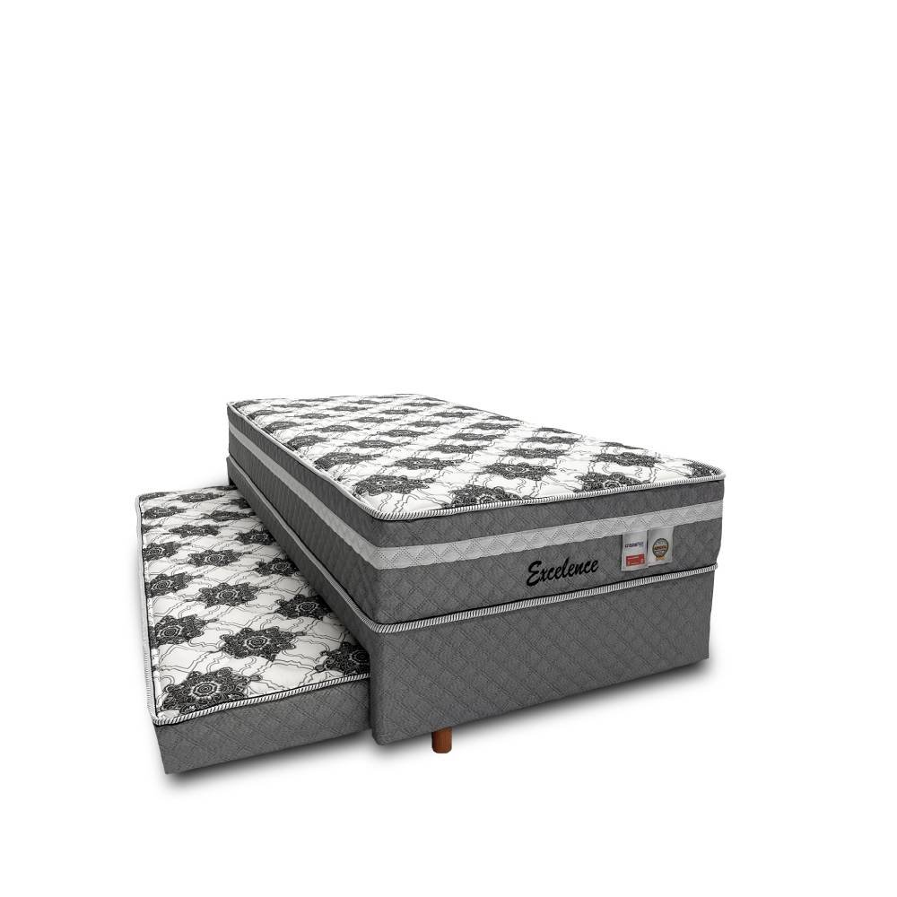 Cama Box Solteiro com Auxiliar Espuma + Colchão Mola Ensacada Excelence ...