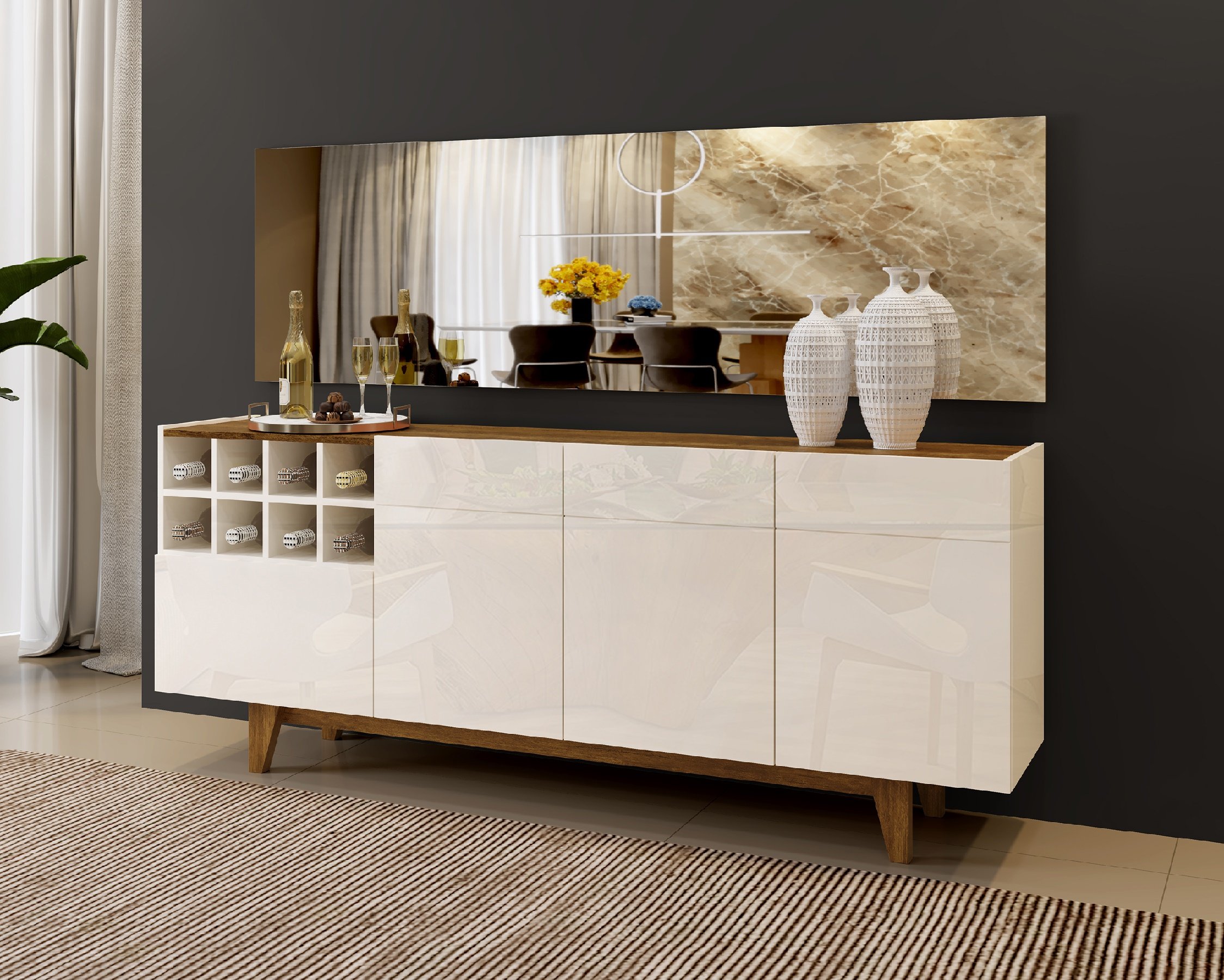 Buffet 3 Portas 1 Gaveta Philadelphia Mavaular Off White / Canion ...