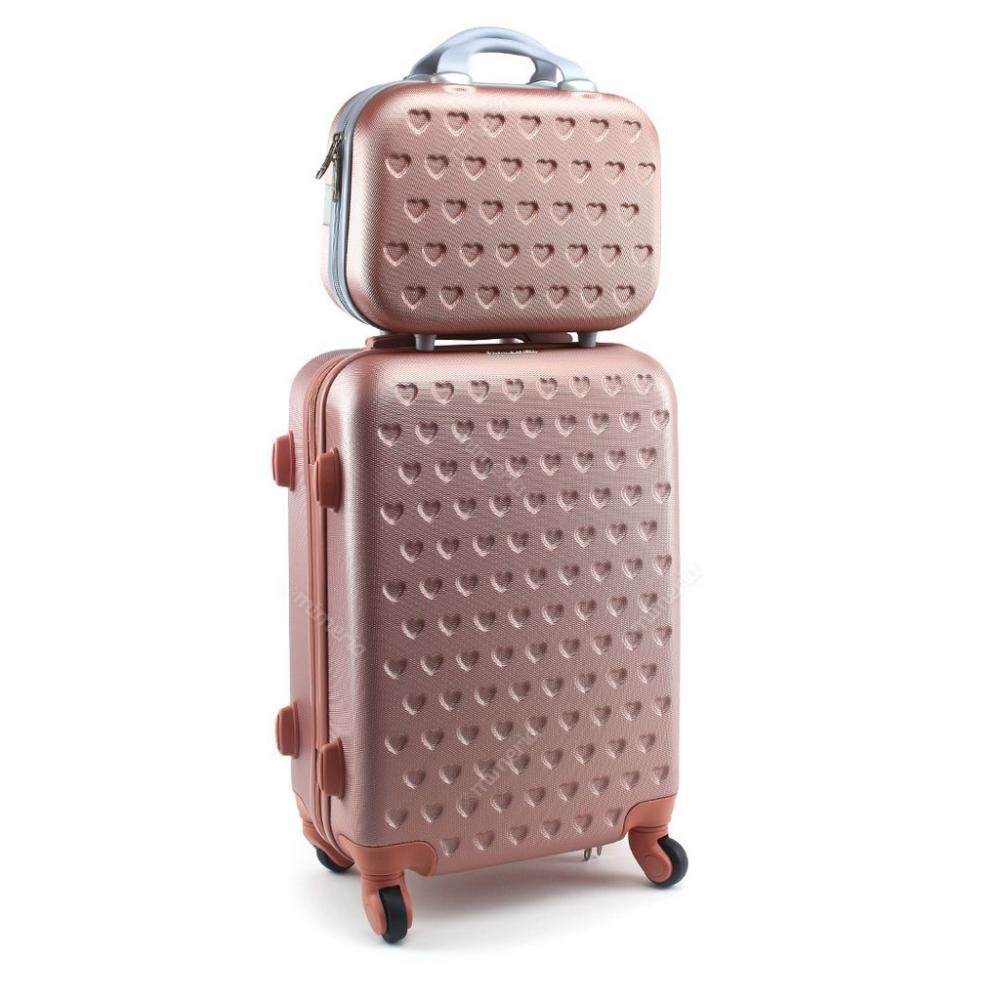 Kit 1 Mala de Viagem com Rodinhas e Frasqueira Love Rose Gold ...
