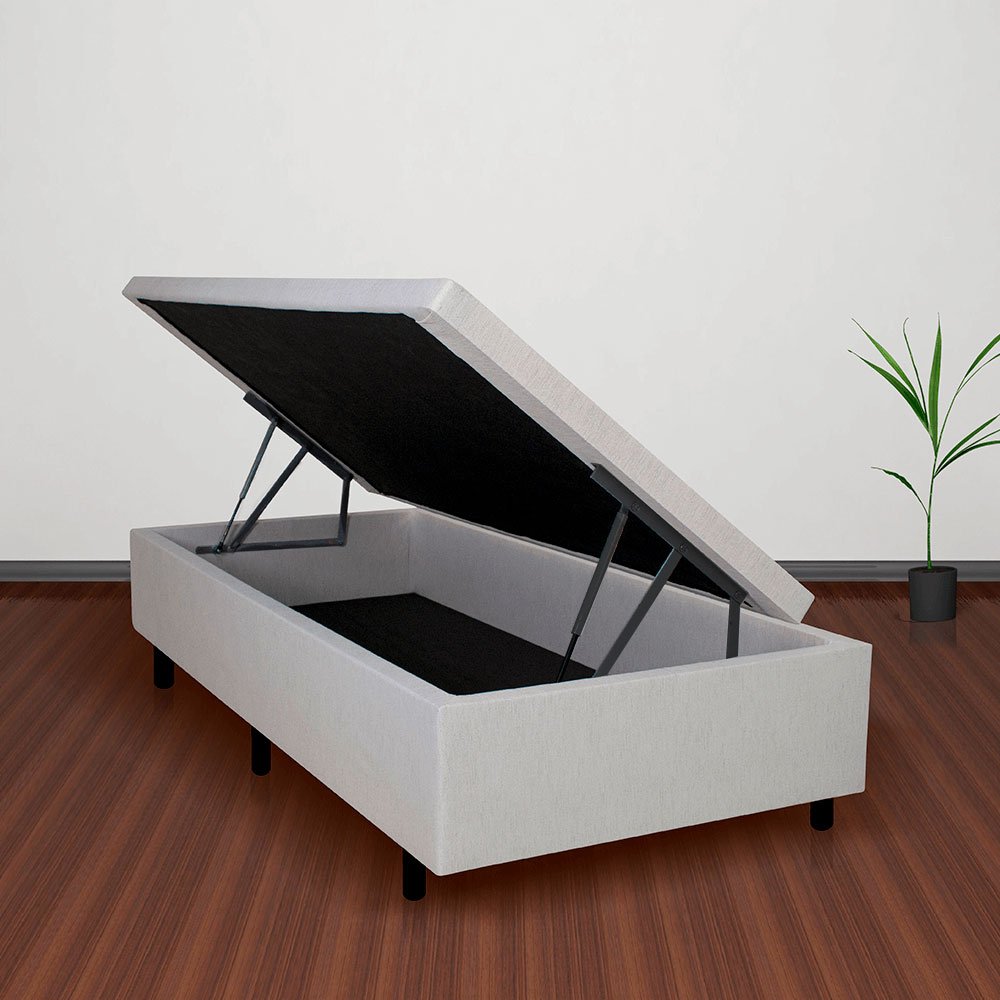 Cama Box com Baú Solteiro com Baú 88x188x42 com Courino Linho ...