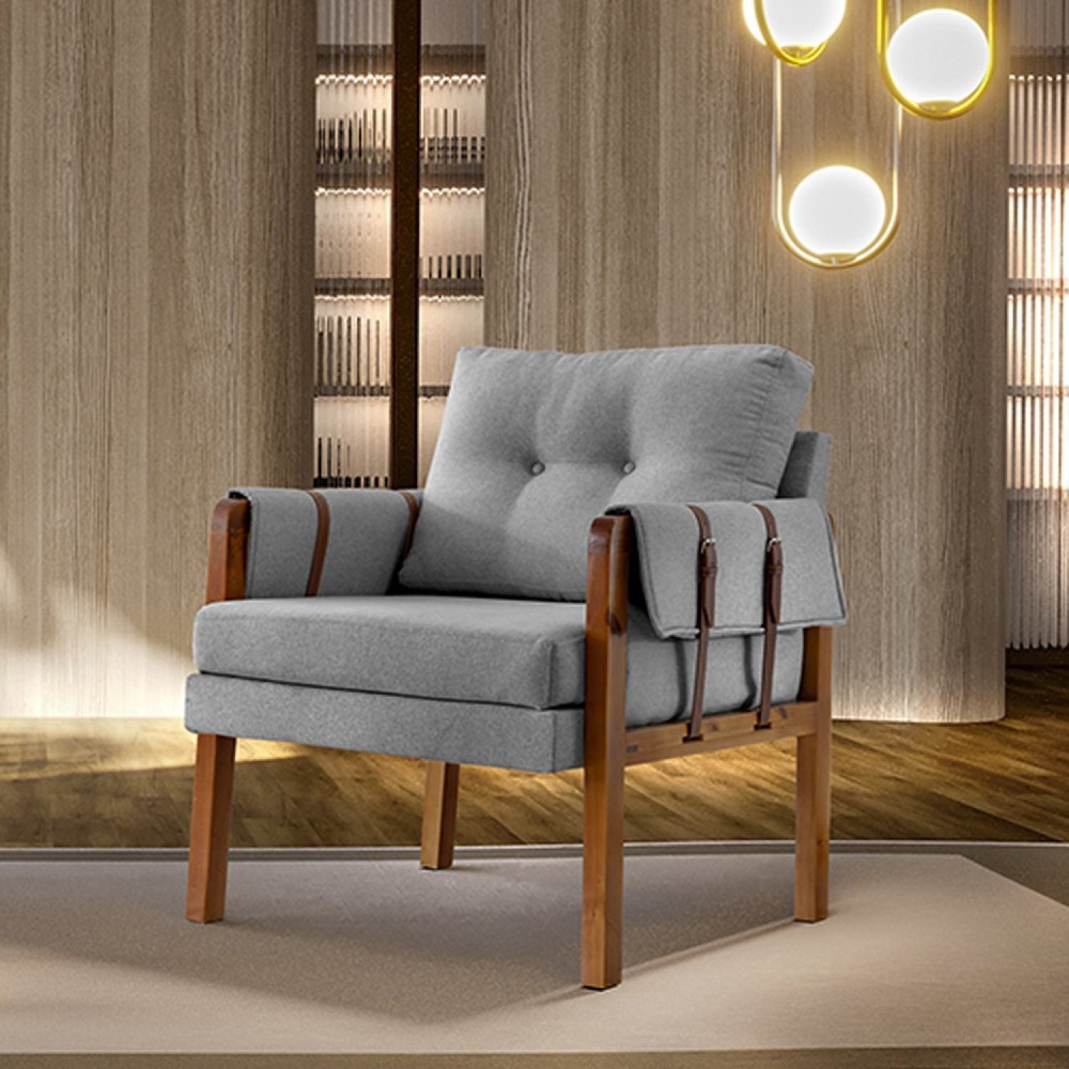 Poltrona Decorativa em Linho e Pés em Madeira Rayra | MadeiraMadeira