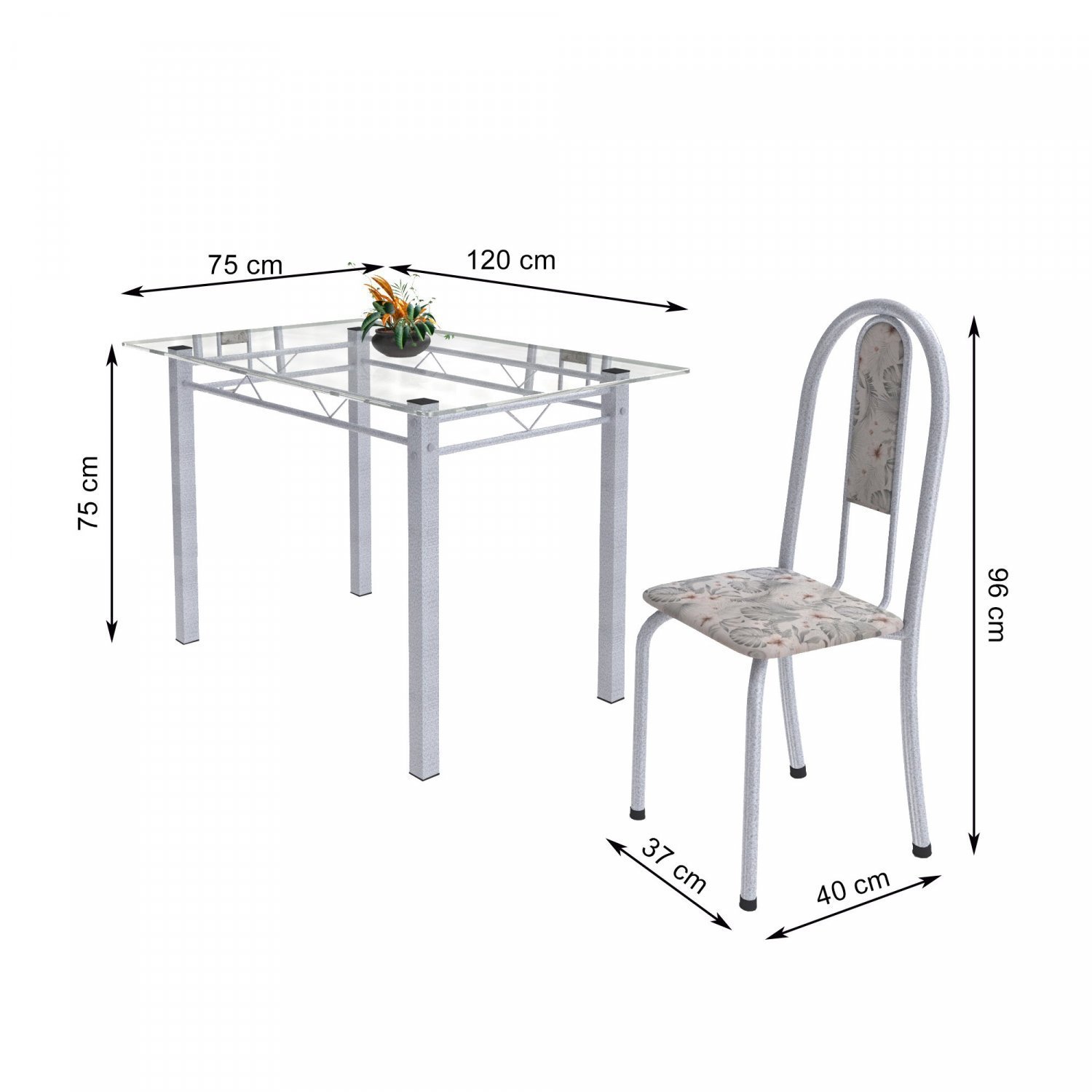 Conjunto Mesa Tubular 120cm Tampo em Vidro com 4 Cadeiras Iris Soma ...