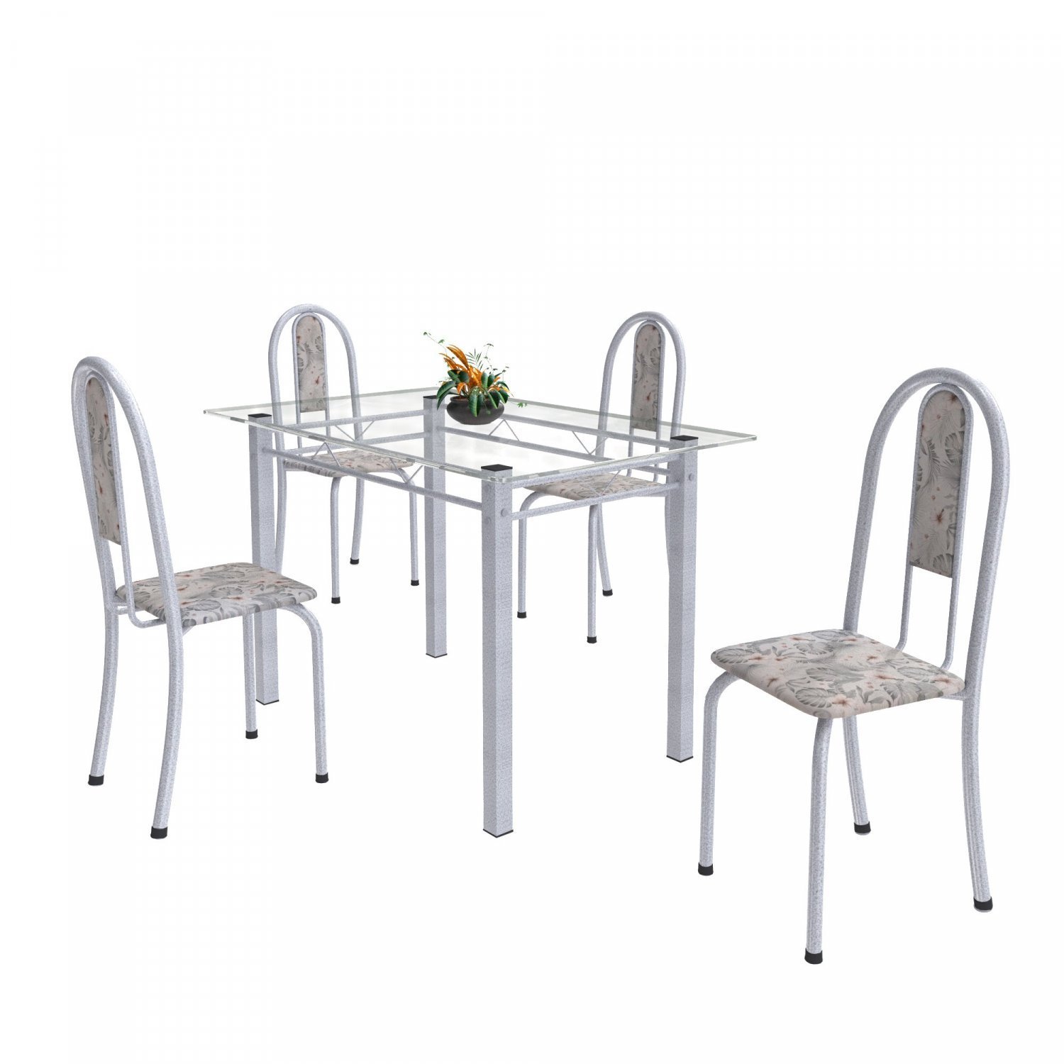 Conjunto Mesa Tubular 120cm Tampo em Vidro com 4 Cadeiras Iris Soma ...