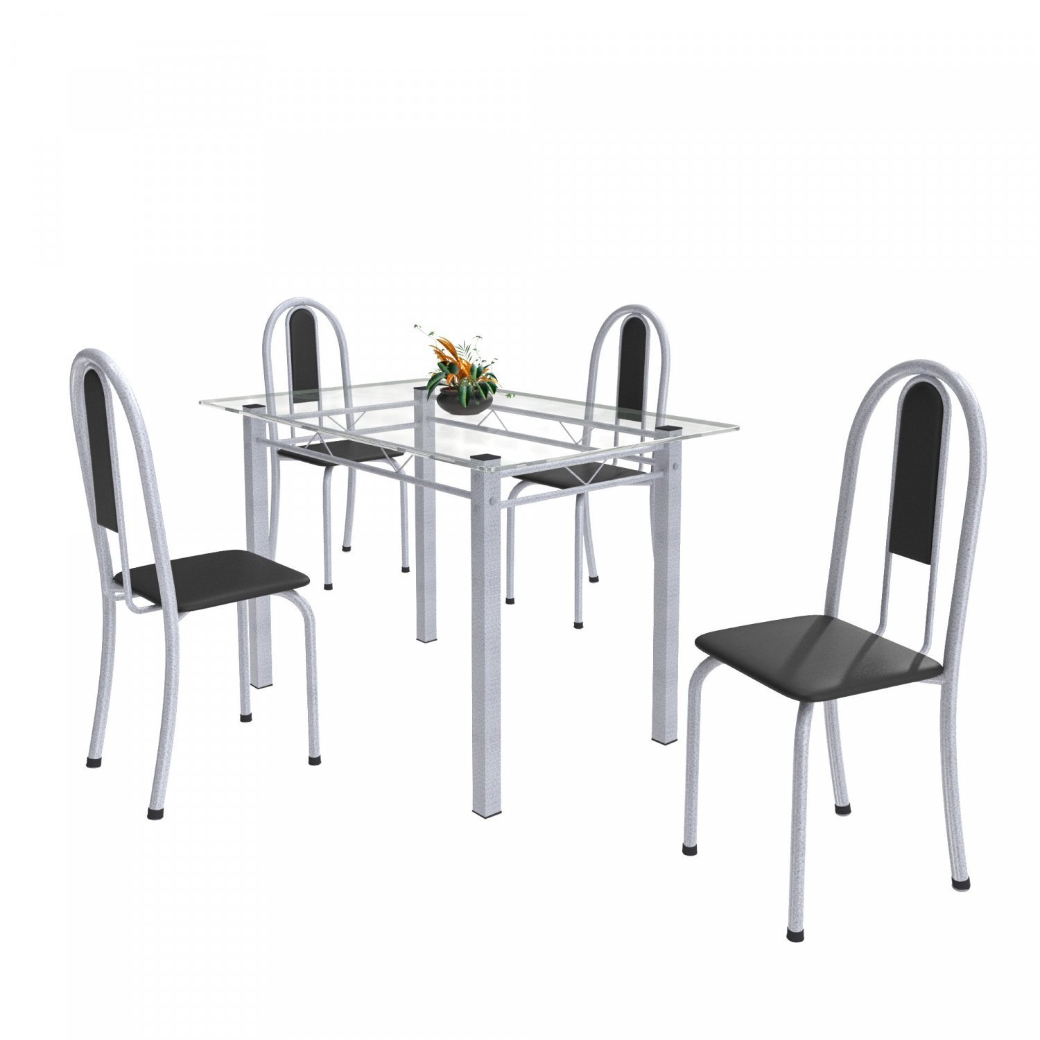 Conjunto de Mesa Tubular 4 Cadeiras 120cm com Tampo de Vidro Iris ...
