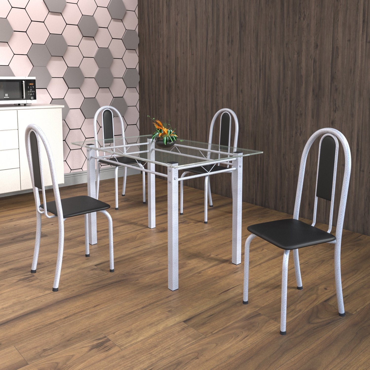 Conjunto de Mesa Tubular 4 Cadeiras 120cm com Tampo de Vidro Iris ...
