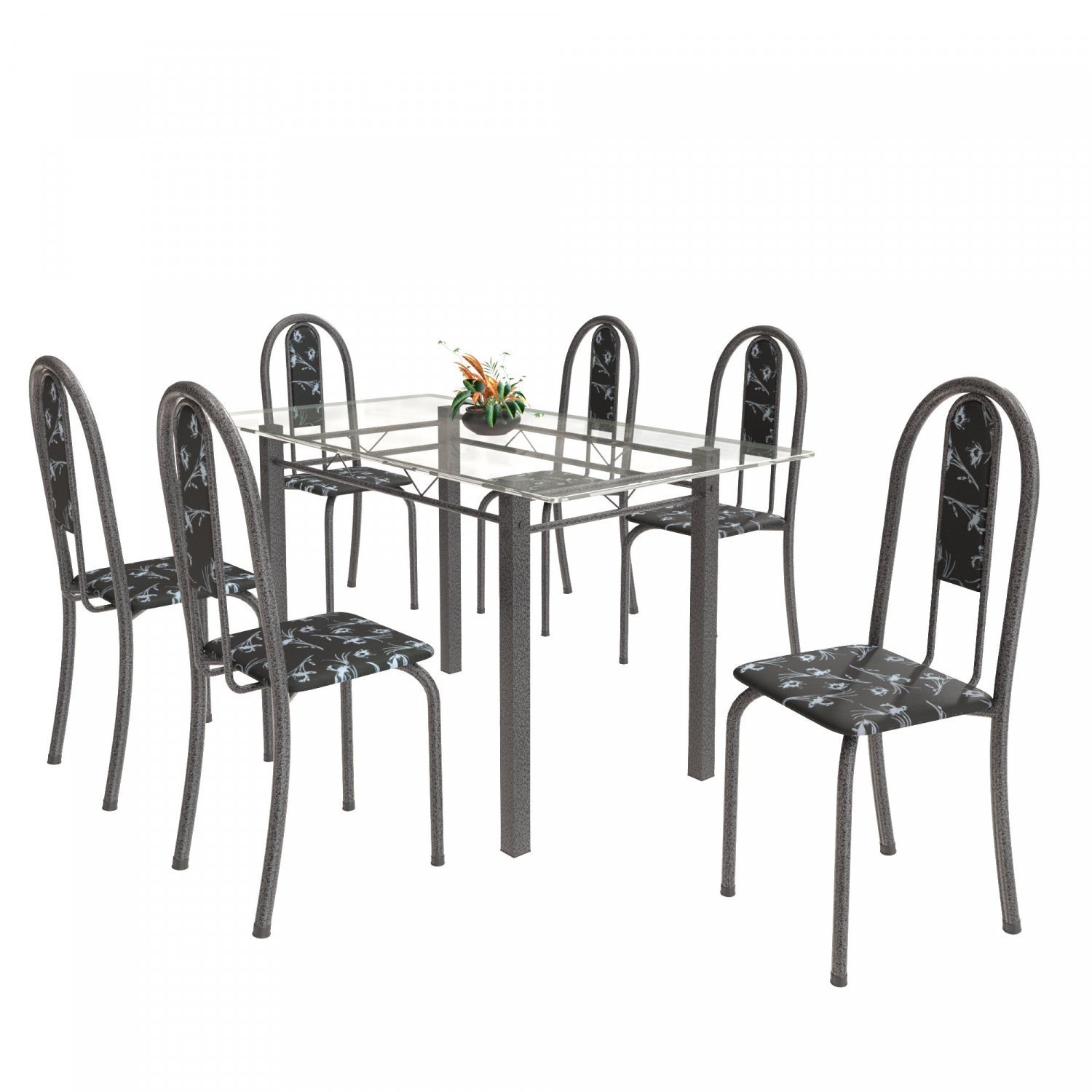 Conjunto de Mesa Tubular 6 Cadeiras 140cm com Tampo de Vidro Iris Soma ...