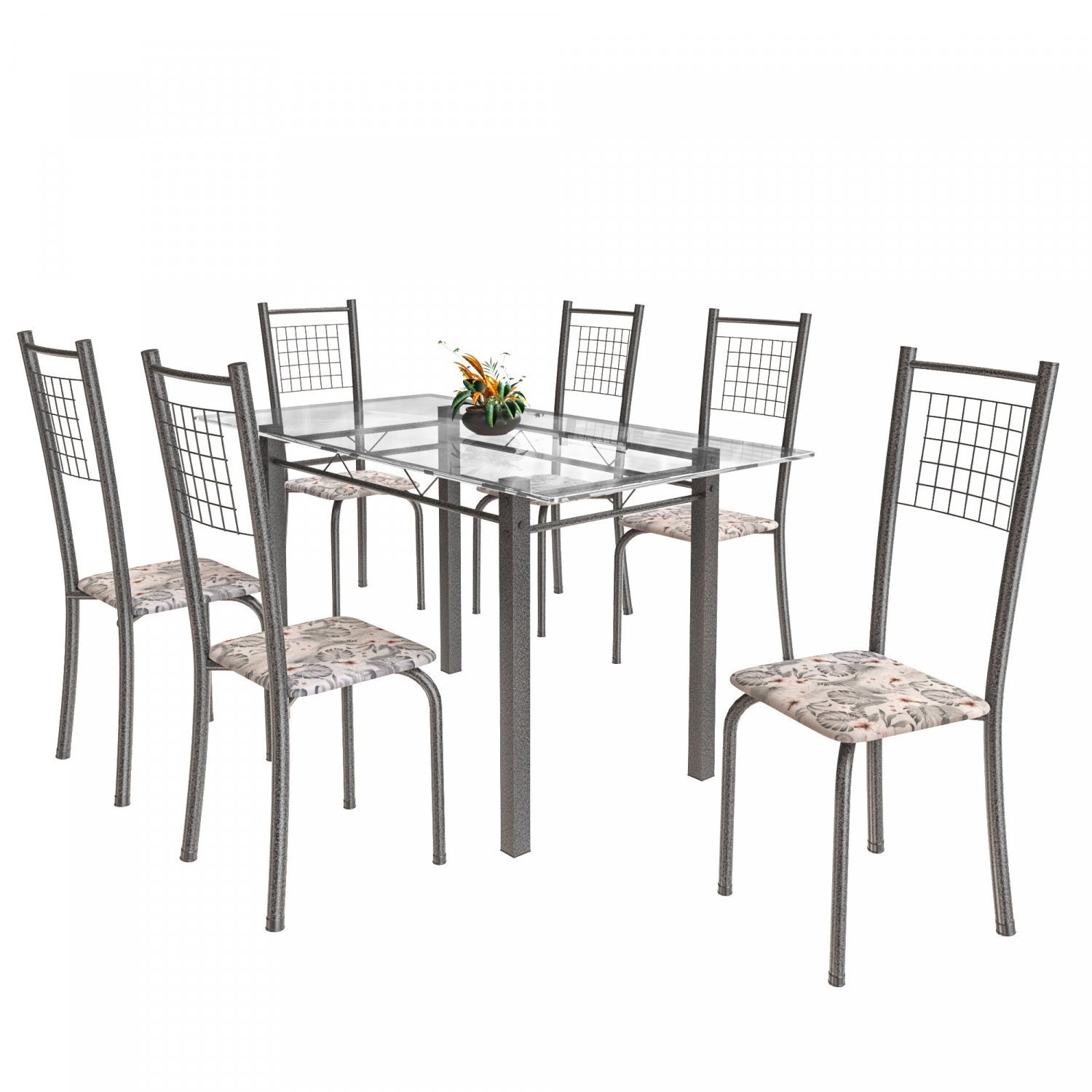 Conjunto de Mesa Tubular 6 Cadeiras 140cm com Tampo de Vidro Iza ...
