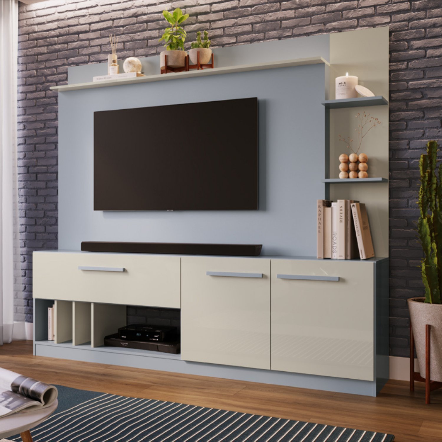 Estante Para TV até 65 Polegadas 3 Portas 4 Nichos 3 Prateleiras ...