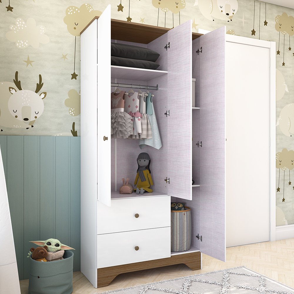 Guarda Roupa Infantil 3 Portas e 2 Gavetas 100% MDF Cocada | MadeiraMadeira