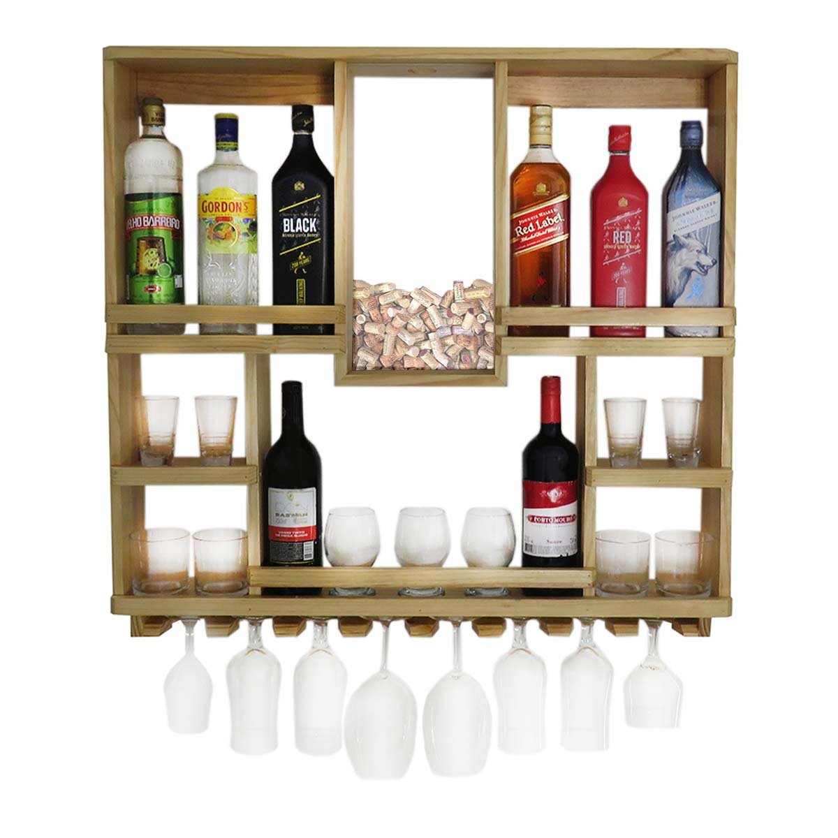 Adega Bar Suspensa Rústica com Porta Rolha Madeira - Verniz Natural ...
