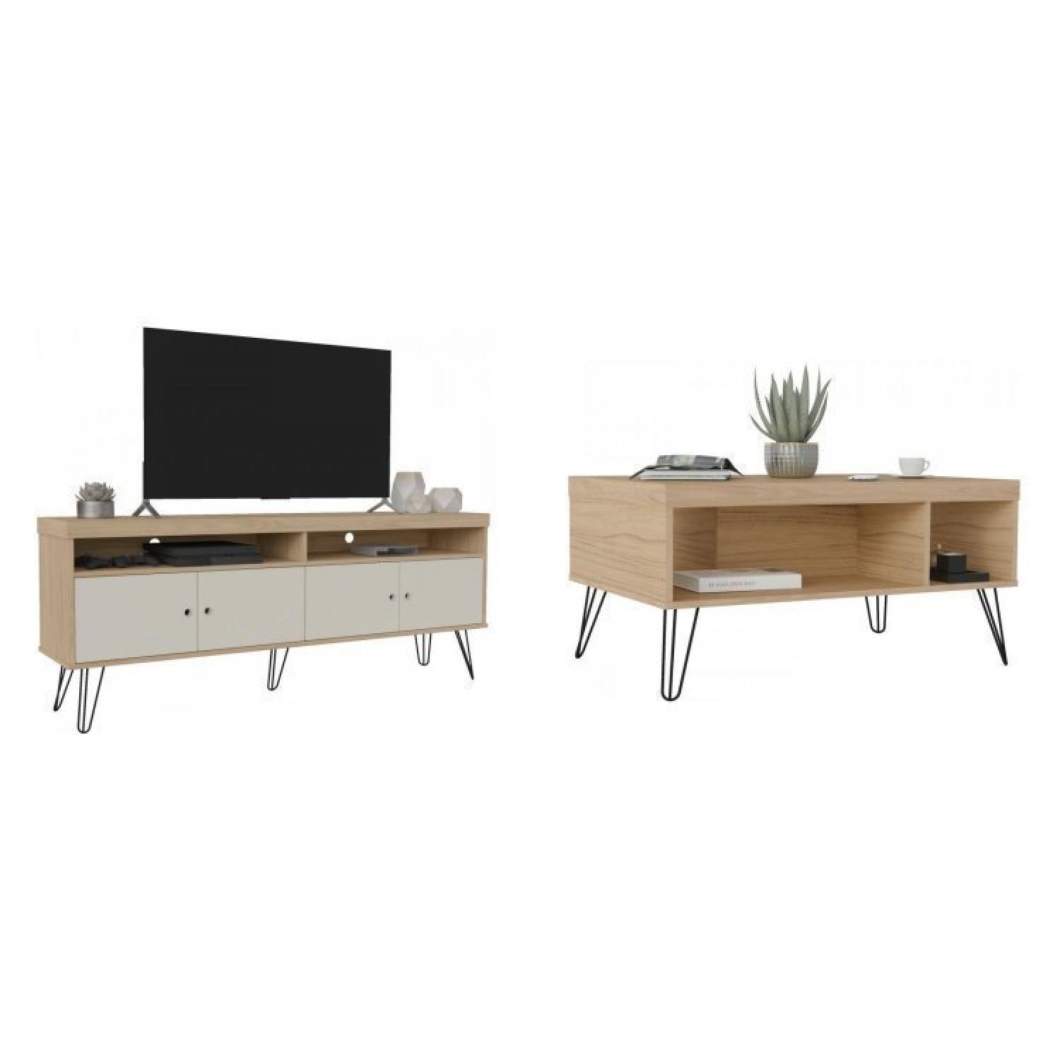 Conjunto Rack para TV até 60 Polegadas 4 Portas e Mesa de Centro Retangular Liberty Artely ...