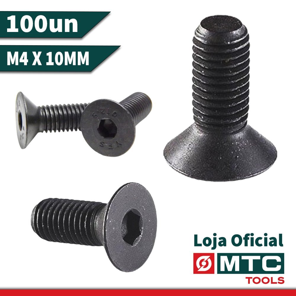 PARAFUSO SEXTAVADO INTERNO ALLEN M4 X 10MM C. CHATA - 100pçs ...