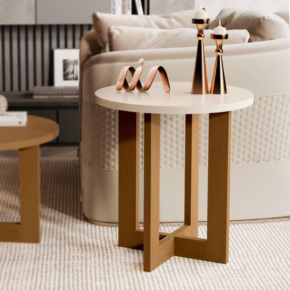 Mesa Lateral Para Sala Redonda Pérola Nature 8002 JB Bechara | MadeiraMadeira