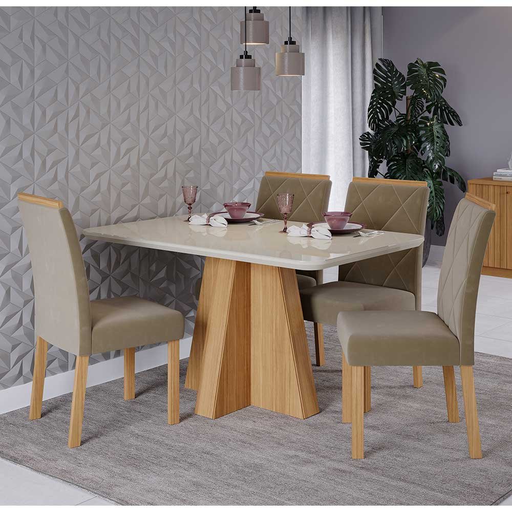 Conjunto Sala de Jantar Mesa Maite 130x80 cm e 4 Cadeiras Fernanda Cimol Nature/Off White ...
