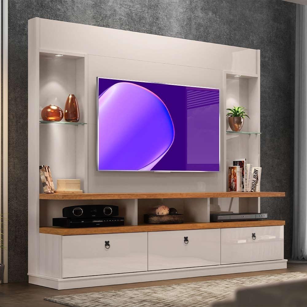 Estante Home Theater Com LED TV Até 55 Polegadas Off White Amêndoa Dinamarca Lukaliam ...