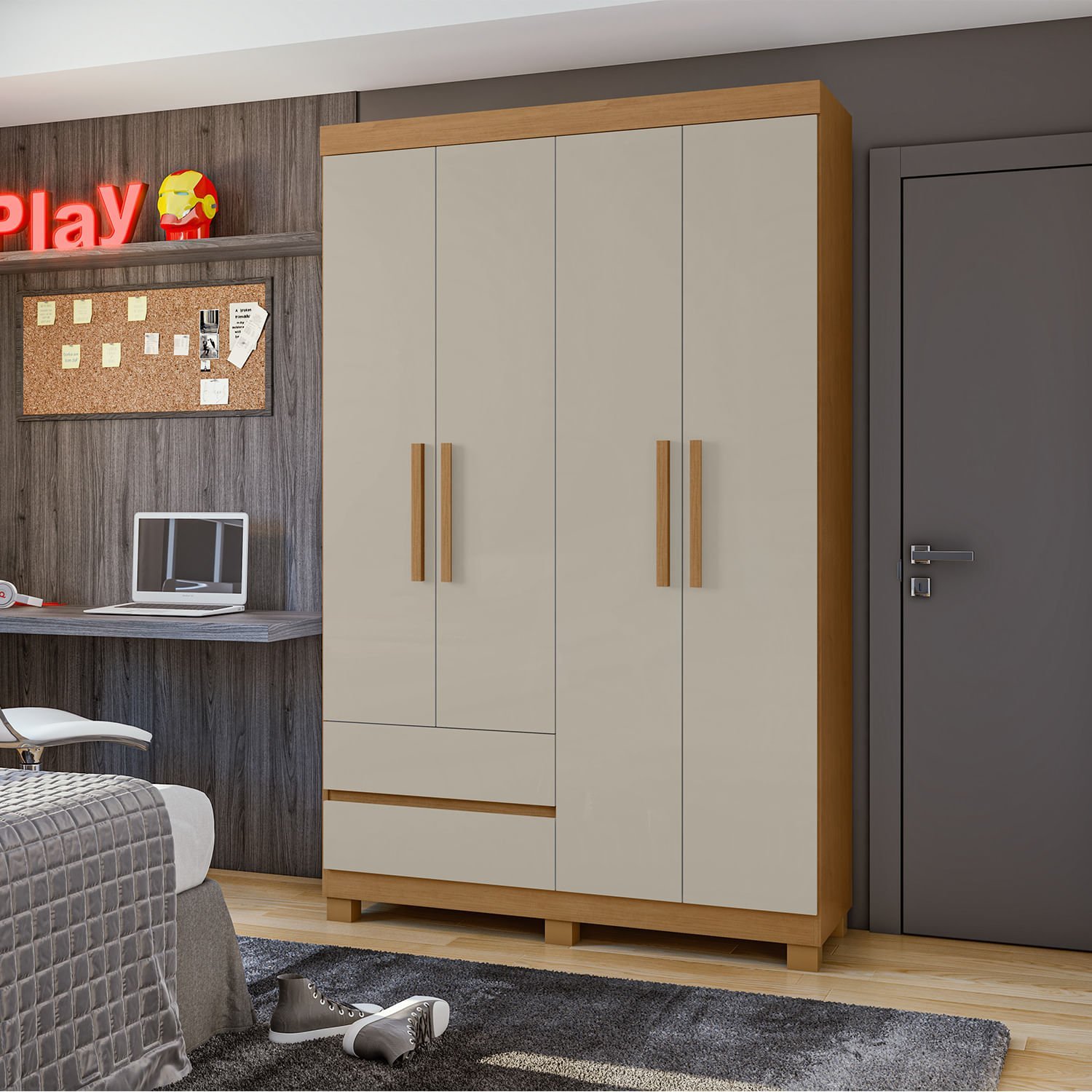 Guarda-Roupas Zeus 4 Portas S/esp E C/pes Pvc Amendoa Clean/off White ...