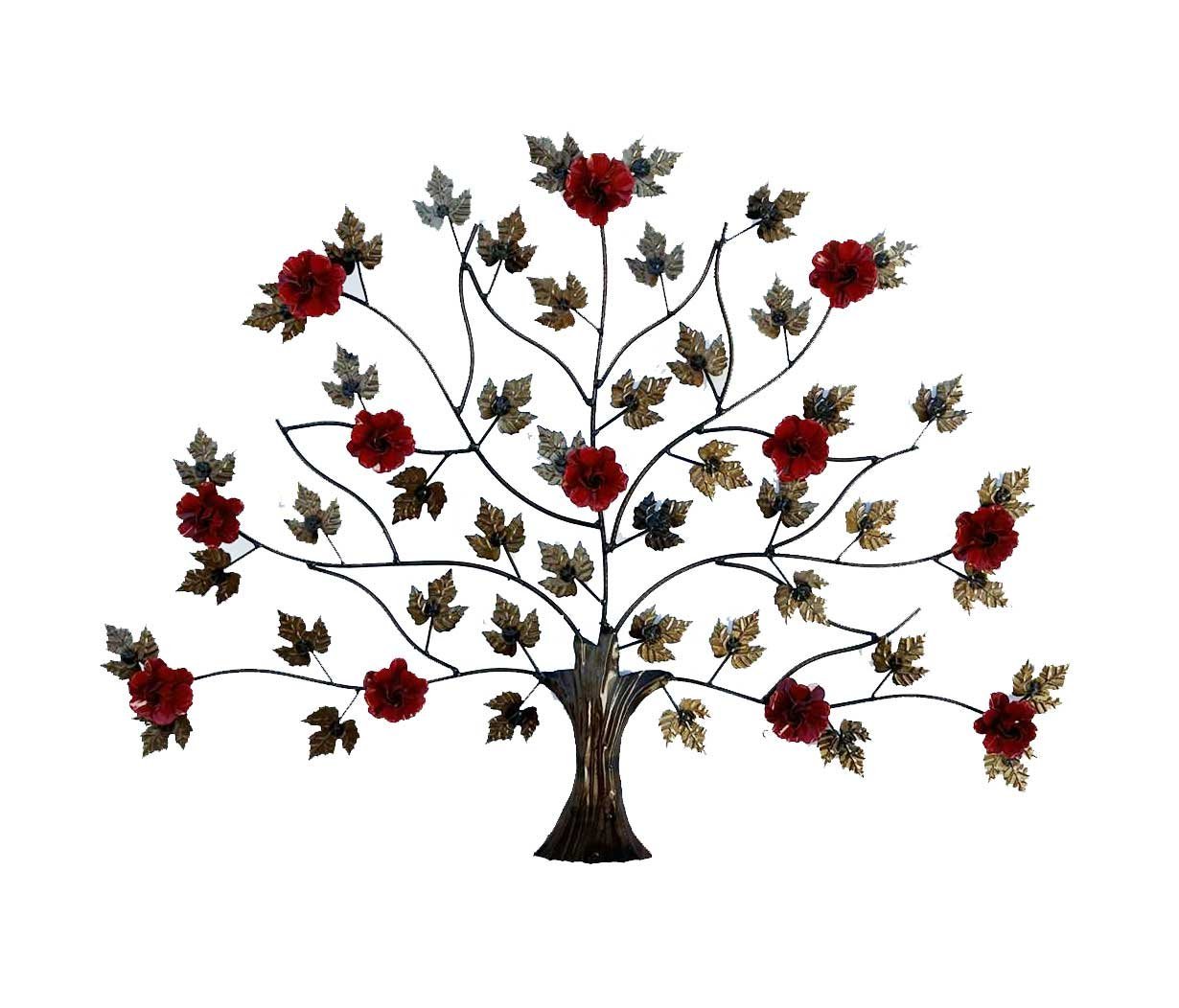 Quadro De Parede Decorativo Árvore Da Vida Flores vermelhas Artesanal ...