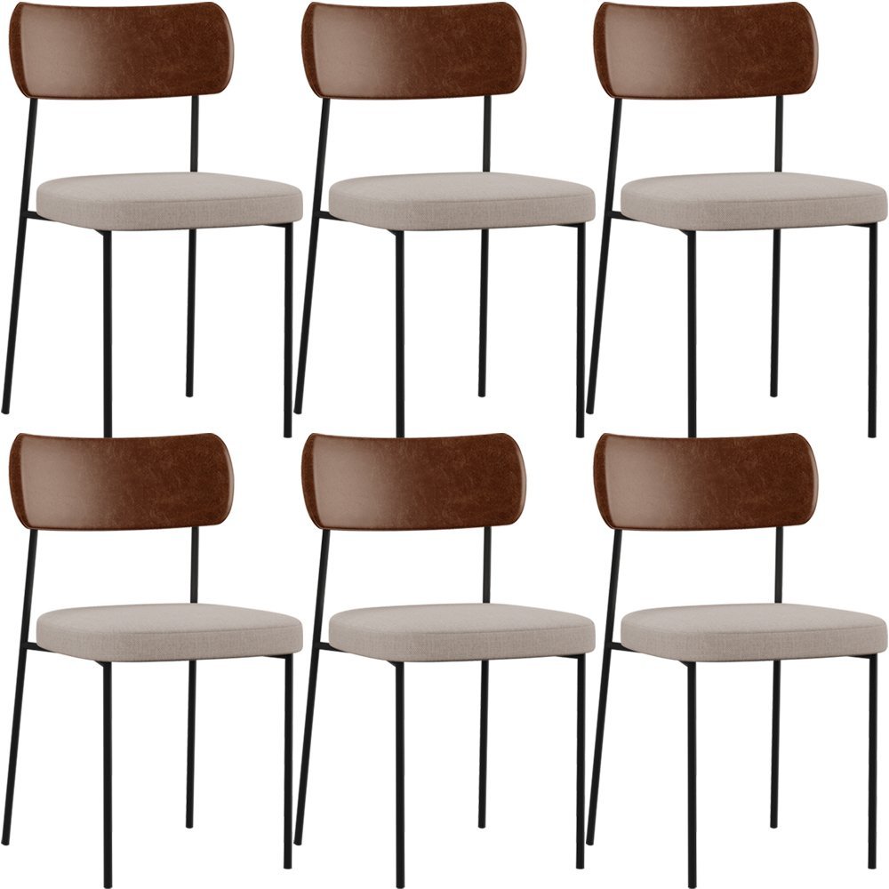 Kit 06 Cadeiras para Sala de Jantar Melina L02 Couríssimo Marrom Linho Bege - Lyam Decor ...