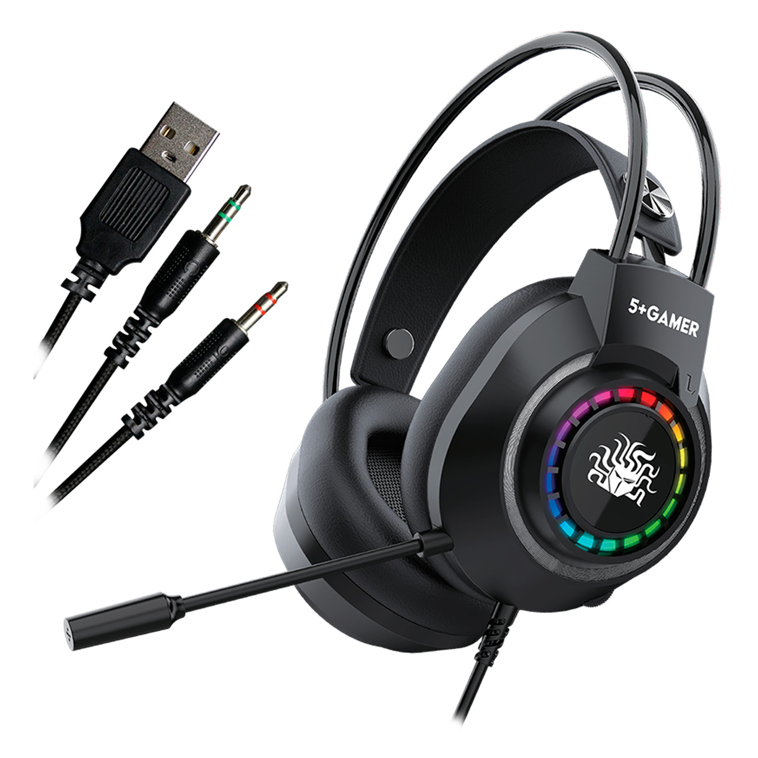 Fone Usb/p2 com Microfone Gamer Rgb 5+ Preto X5-1000 | MadeiraMadeira