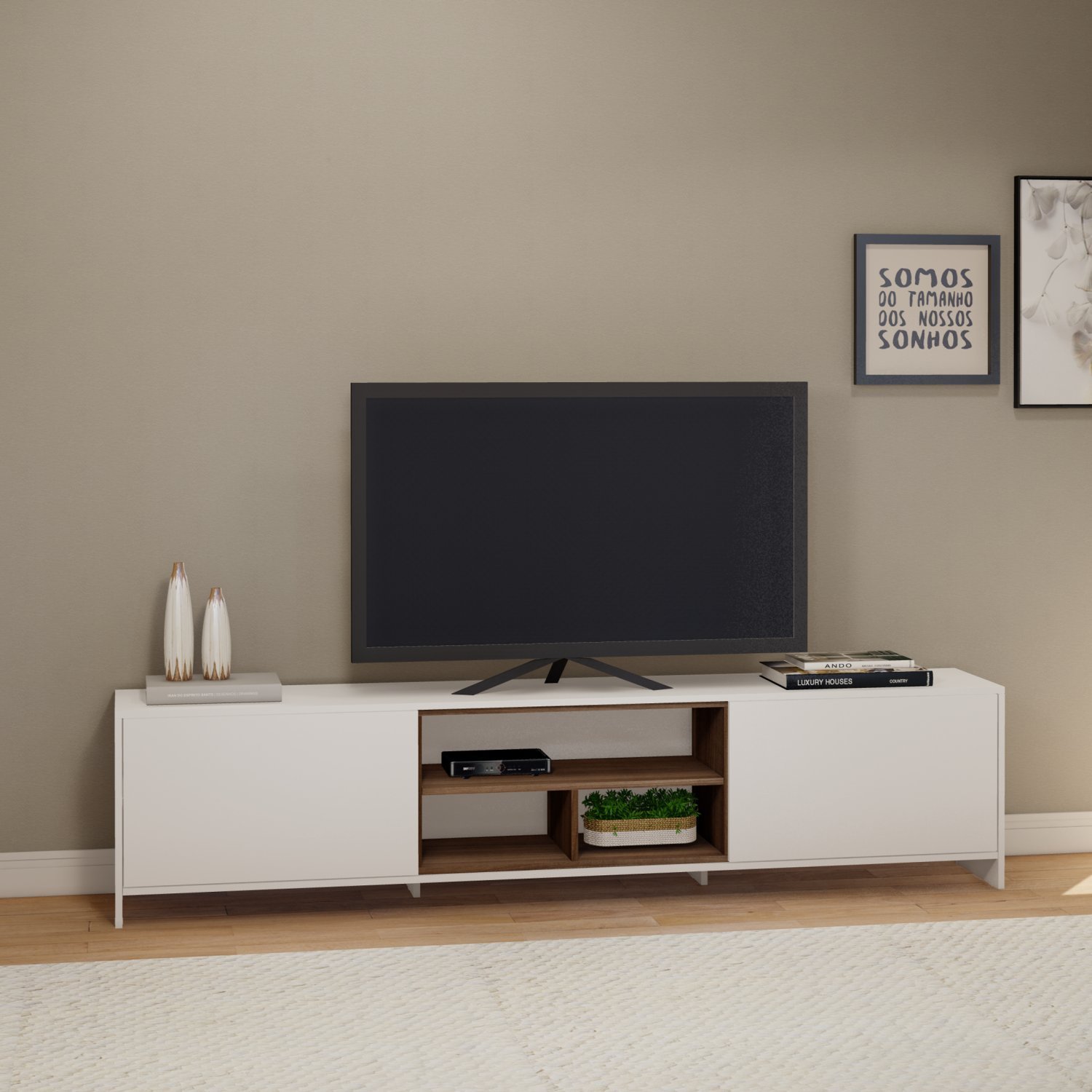 Rack para TV até 65 Polegadas 200cm 2 Portas 3 Nichos Olímpia Estilare ...