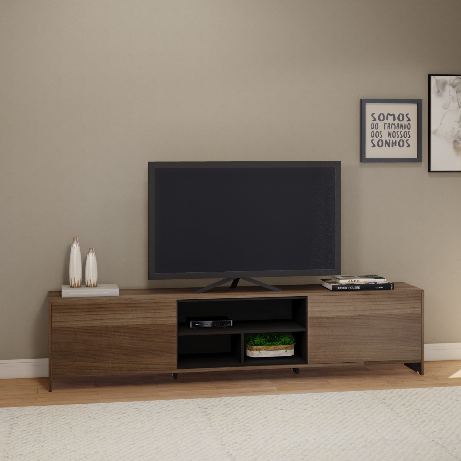 Rack para TV até 65 Polegadas 200cm 2 Portas 3 Nichos Olímpia Estilare ...