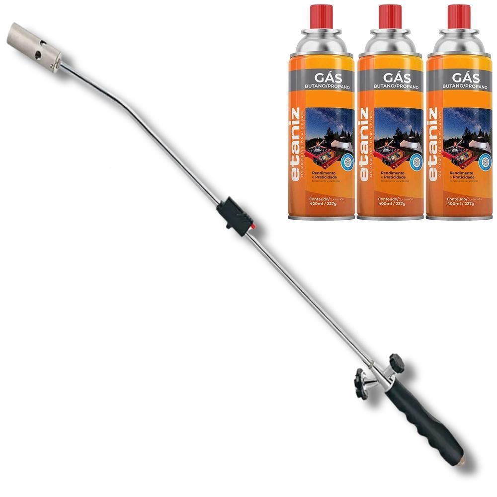 Kit Maçarico Longo Cabo Ergonômico 80cm Acendimento Automático Ajuste ...