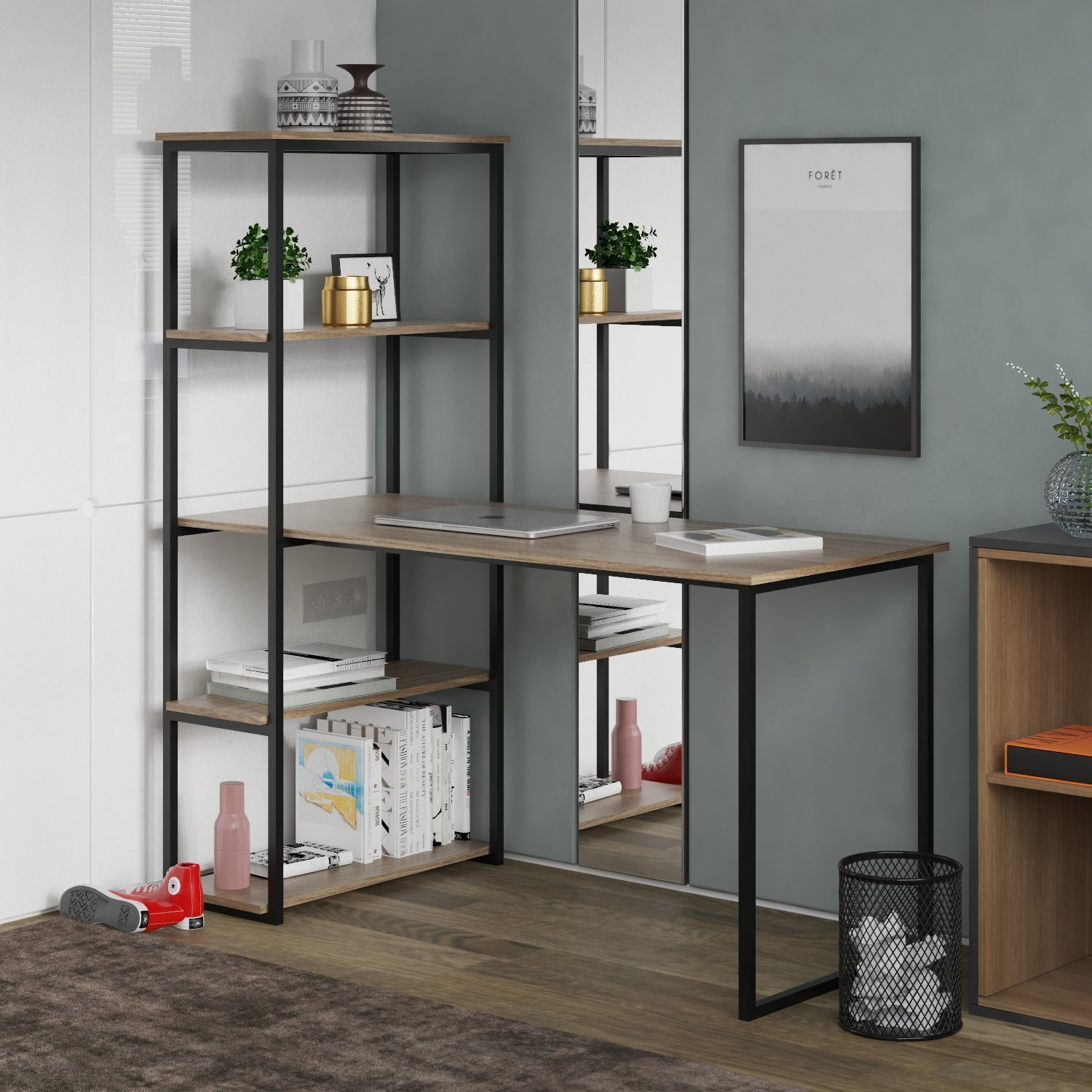 Escrivaninha com Estante 5 Prateleiras 135x147cm Smart Movenord ...