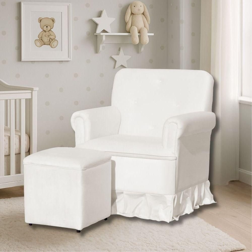 Poltrona de Amamentação Mamãe Vitória Balanço e Puff Suede Suede Branco ...