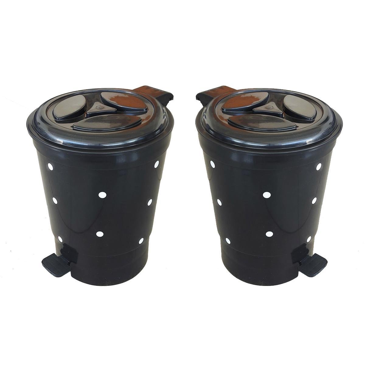 Kit 2 Lixeiras Versátil Com Pedal De 15 Litros Poa Preto | MadeiraMadeira