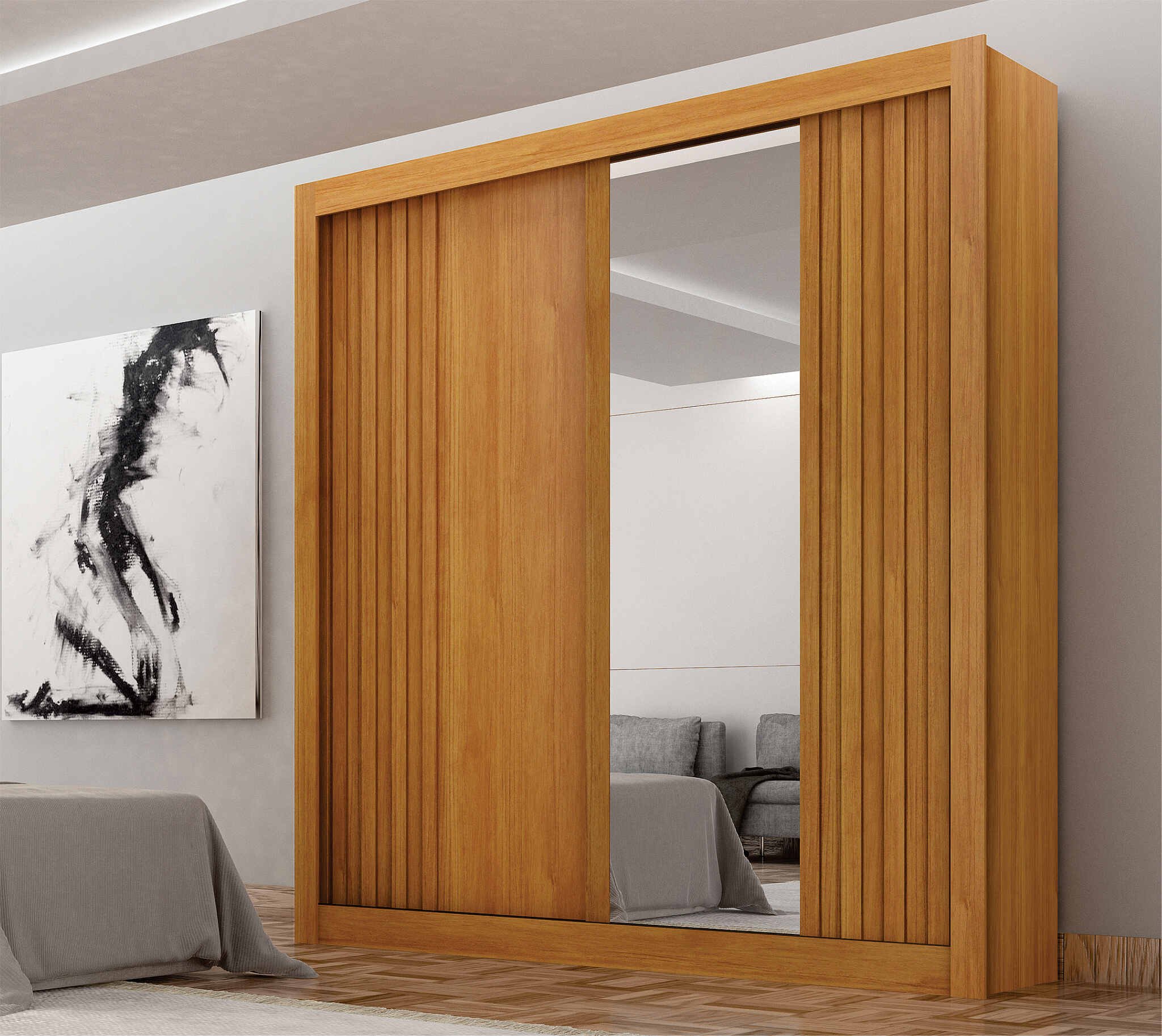 Guarda-roupa Solteiro Mdf 2 Portas de Correr 2 Gavetas com Espelho ...