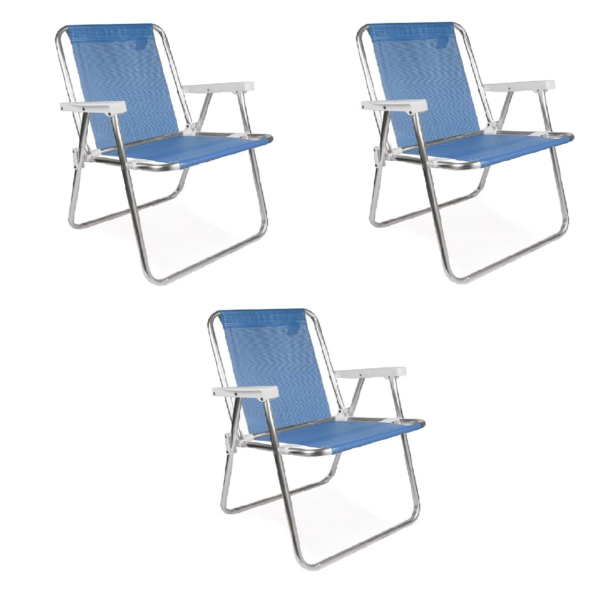 KIT 3 CADEIRAS PRAIA ALTA ALUMÍNIO SANNET AZUL MOR | MadeiraMadeira