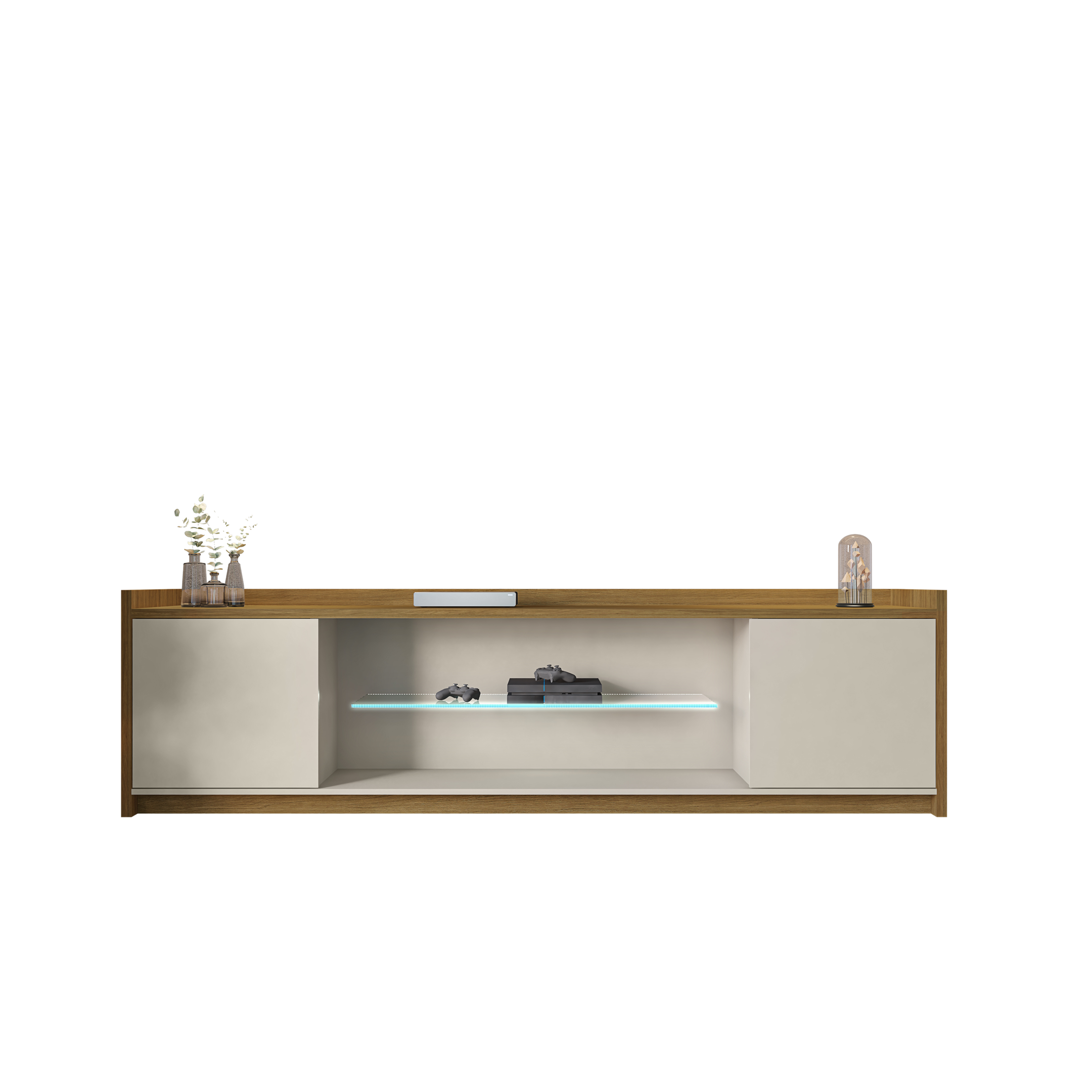 Rack para TV até 82 Polegadas Prateleira de Vidro com Fita LED 2 Portas ...