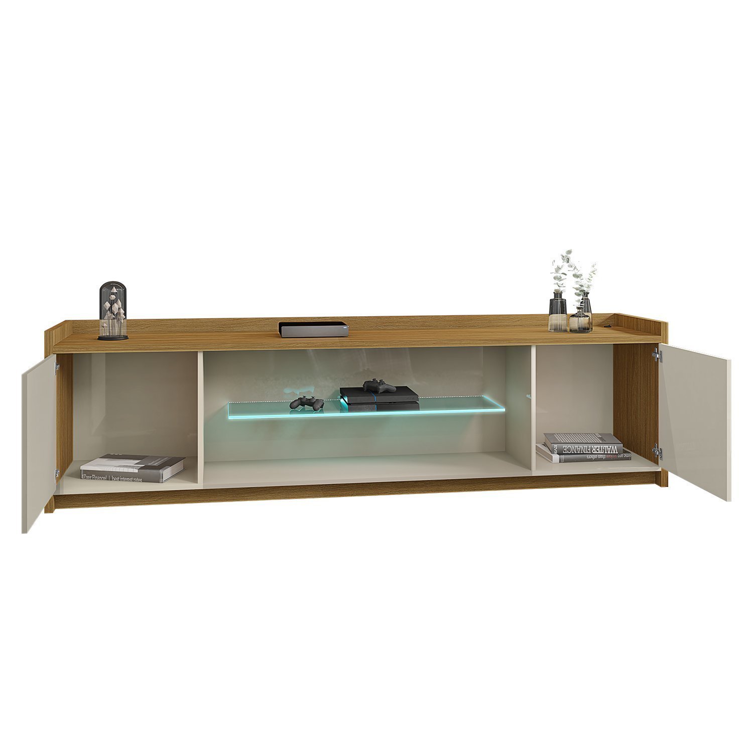 Rack para TV até 82 Polegadas Prateleira de Vidro com Fita LED 2 Portas ...