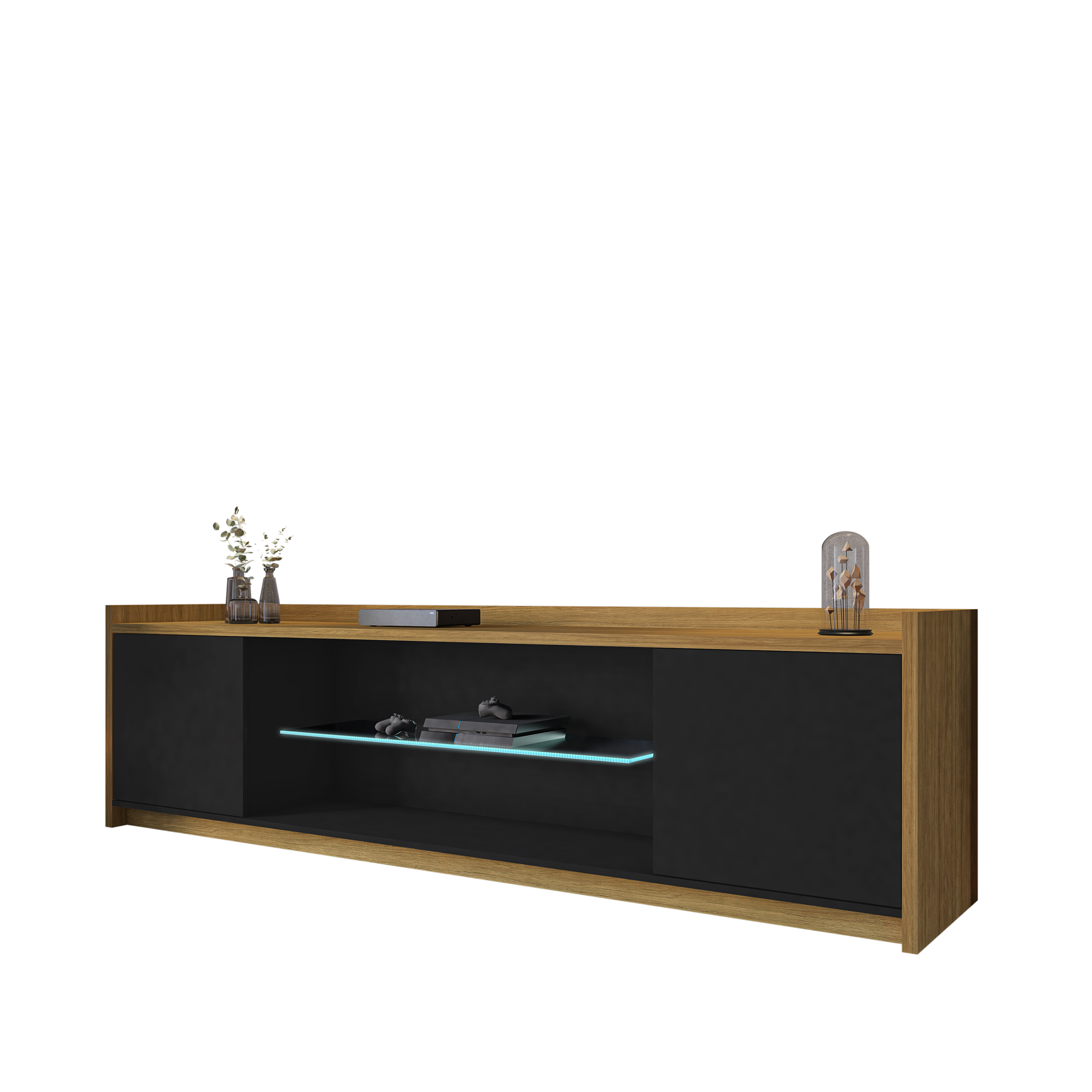 Rack para TV até 82 Polegadas Prateleira de Vidro com Fita LED 2 Portas ...