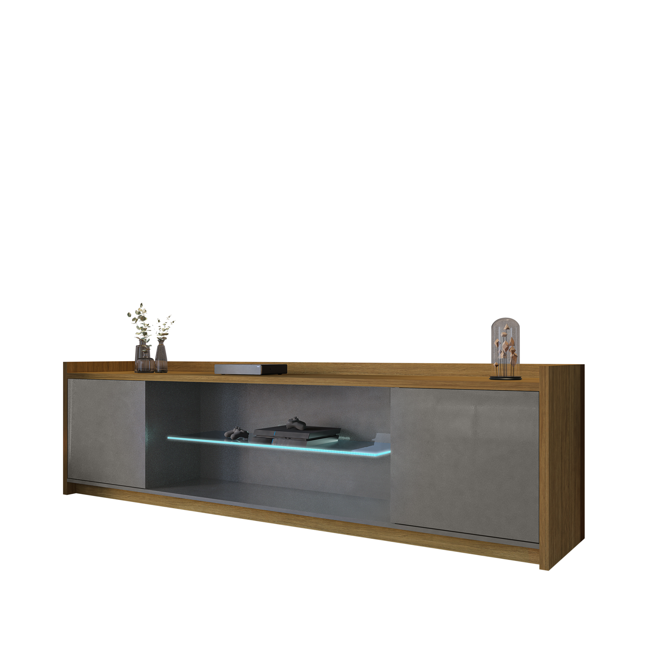 Rack para TV até 82 Polegadas Prateleira de Vidro com Fita LED 2 Portas ...